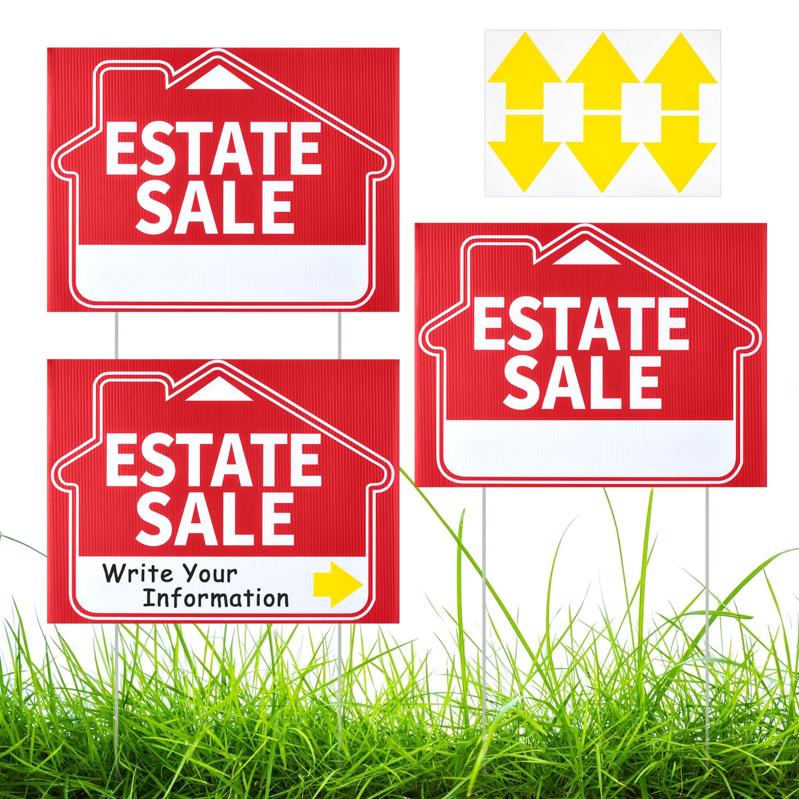 Amazon.com: 3 Pack Estate Sale Yard Signs with Stakes Double Sided 12 x ...