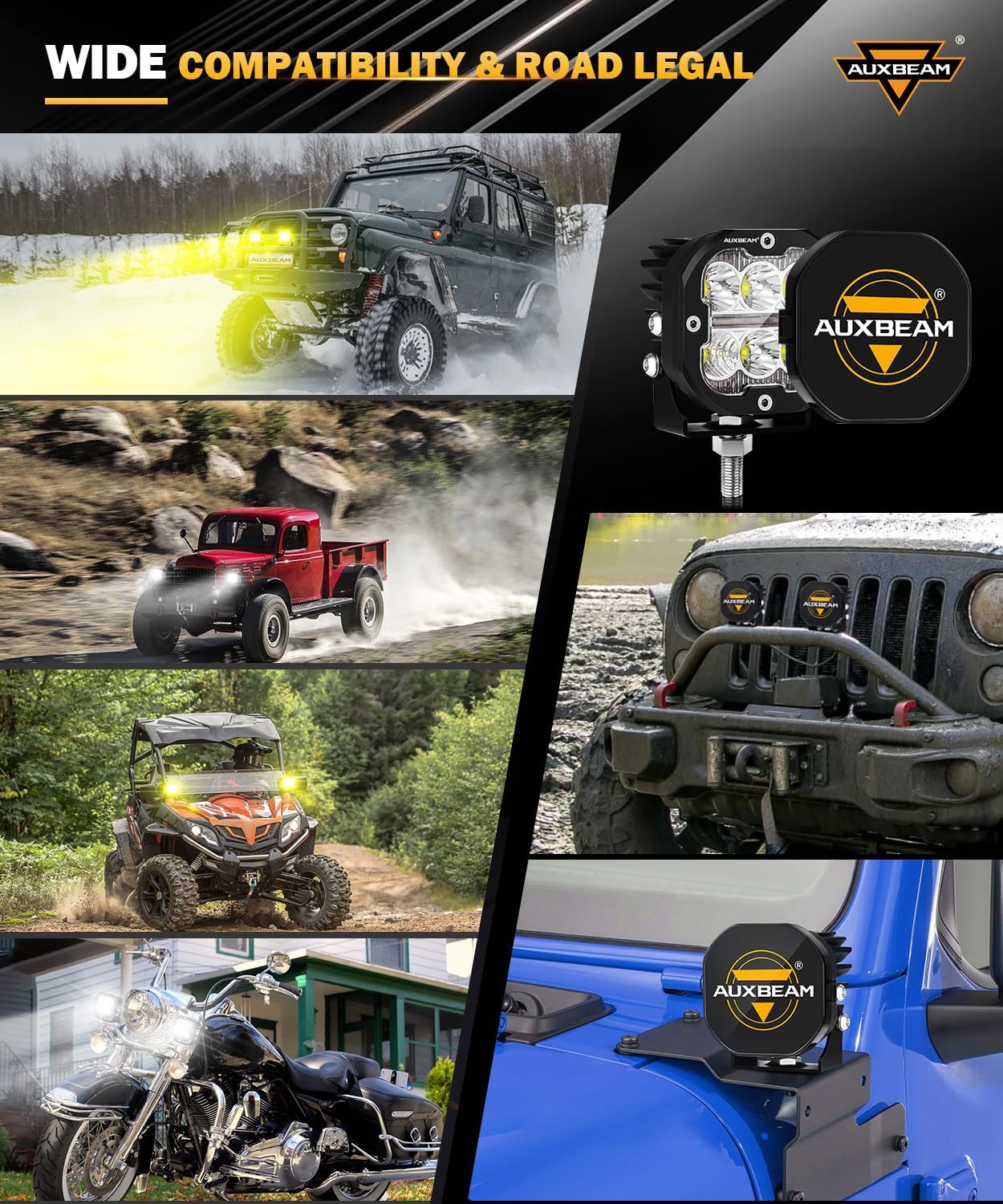 Auxbeam X-PRO Series 3″ 84W LED Pods DRL & Turn Signal 9600LM Flood ...