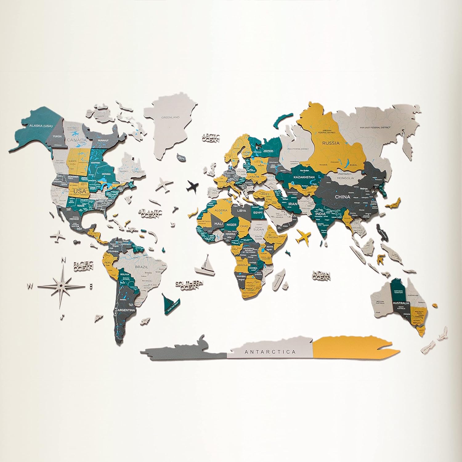 Amazon.com: Awesometik 3D Wood World Map - 3D Wall Decor with Wood Map ...