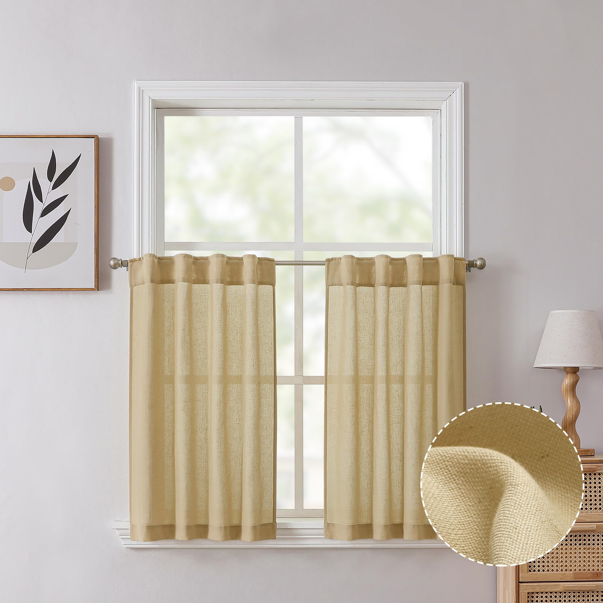 Amazon.com: Tollpiz Beige Linen Cotton Tier Curtain Back Tab Short ...