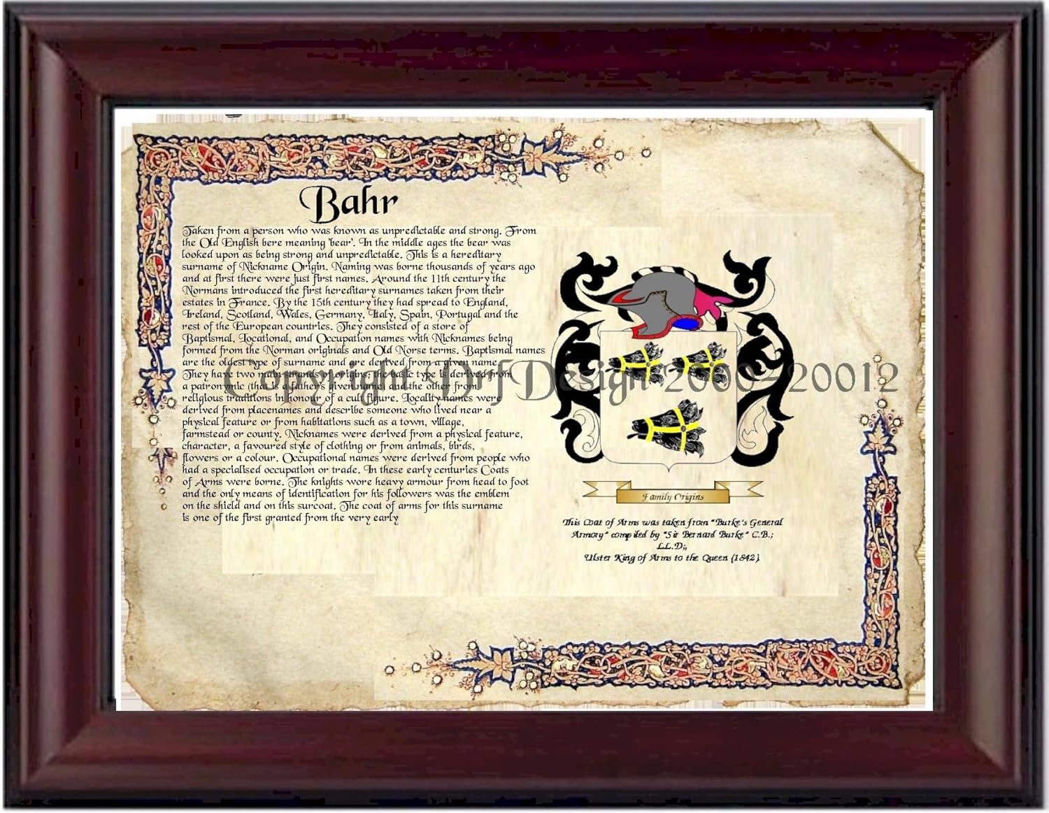 Amazon.com: Bahr Coat of Arms/ Family History 11" x 13 " Wood Framed on ...
