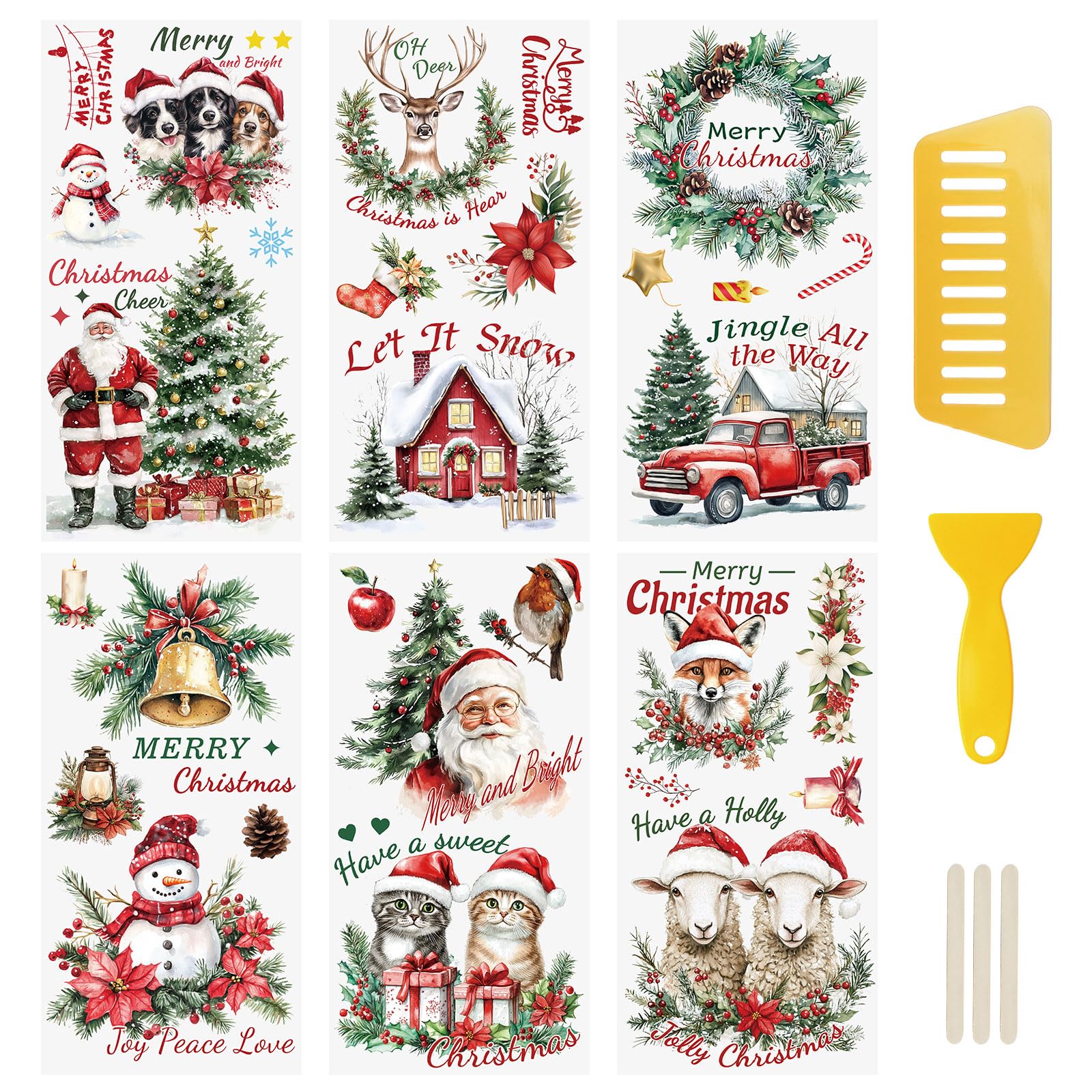 Amazon.com: WANDIC 6PCS Christmas Theme Rub On Transfer Stickers ...