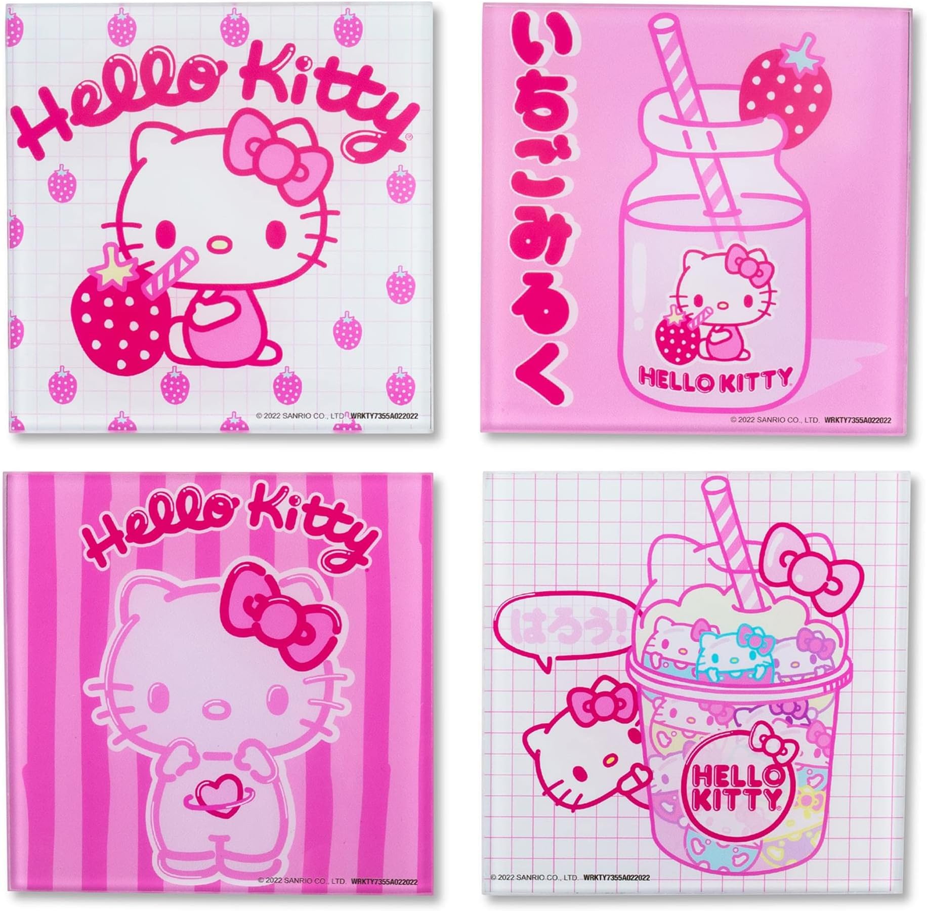 Amazon.com: Sanrio Hello Kitty Strawberry Milk Glass Coasters for ...