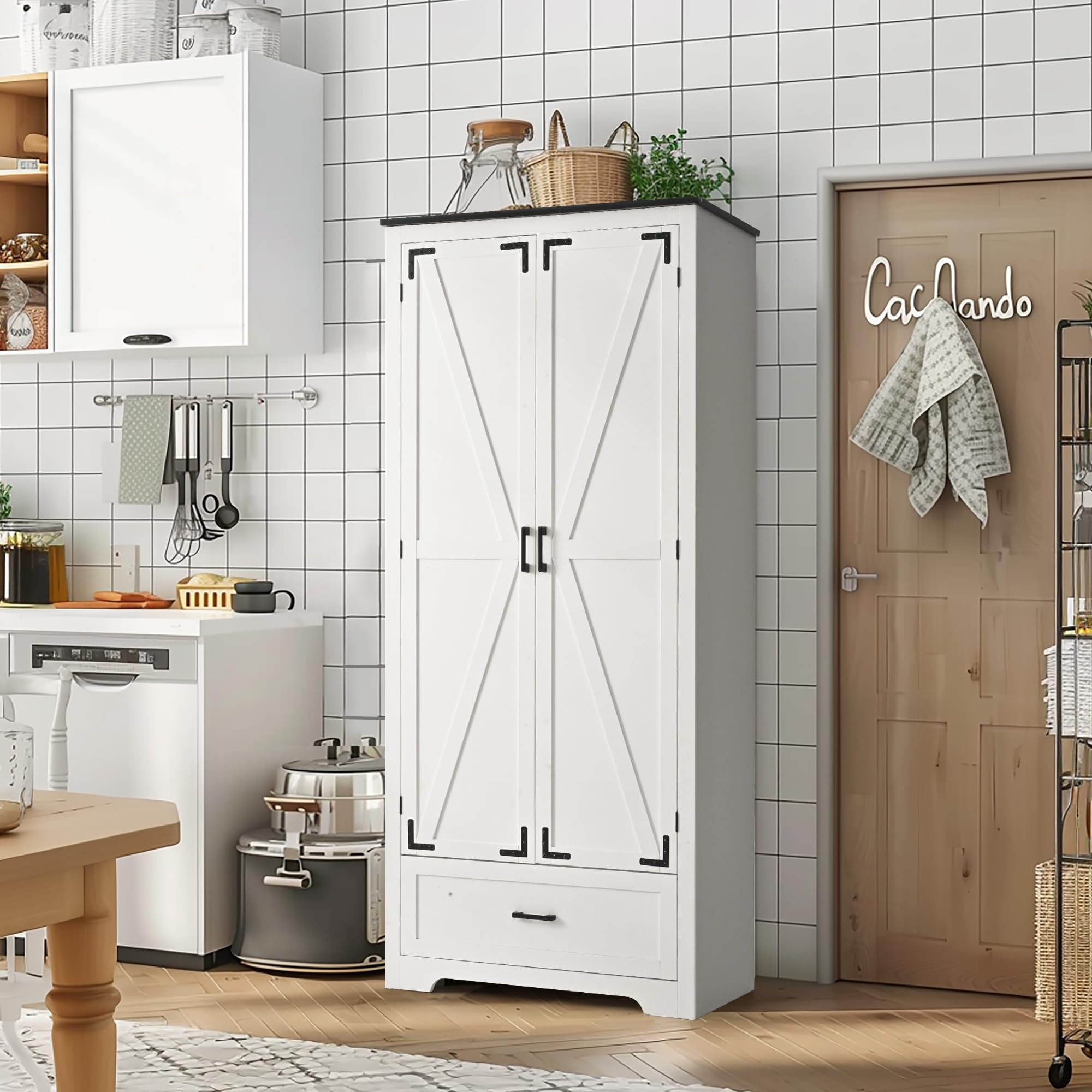 Snapklik.com : Pamapic 71" Tall Kitchen Pantry Cabinet,Farmhouse ...