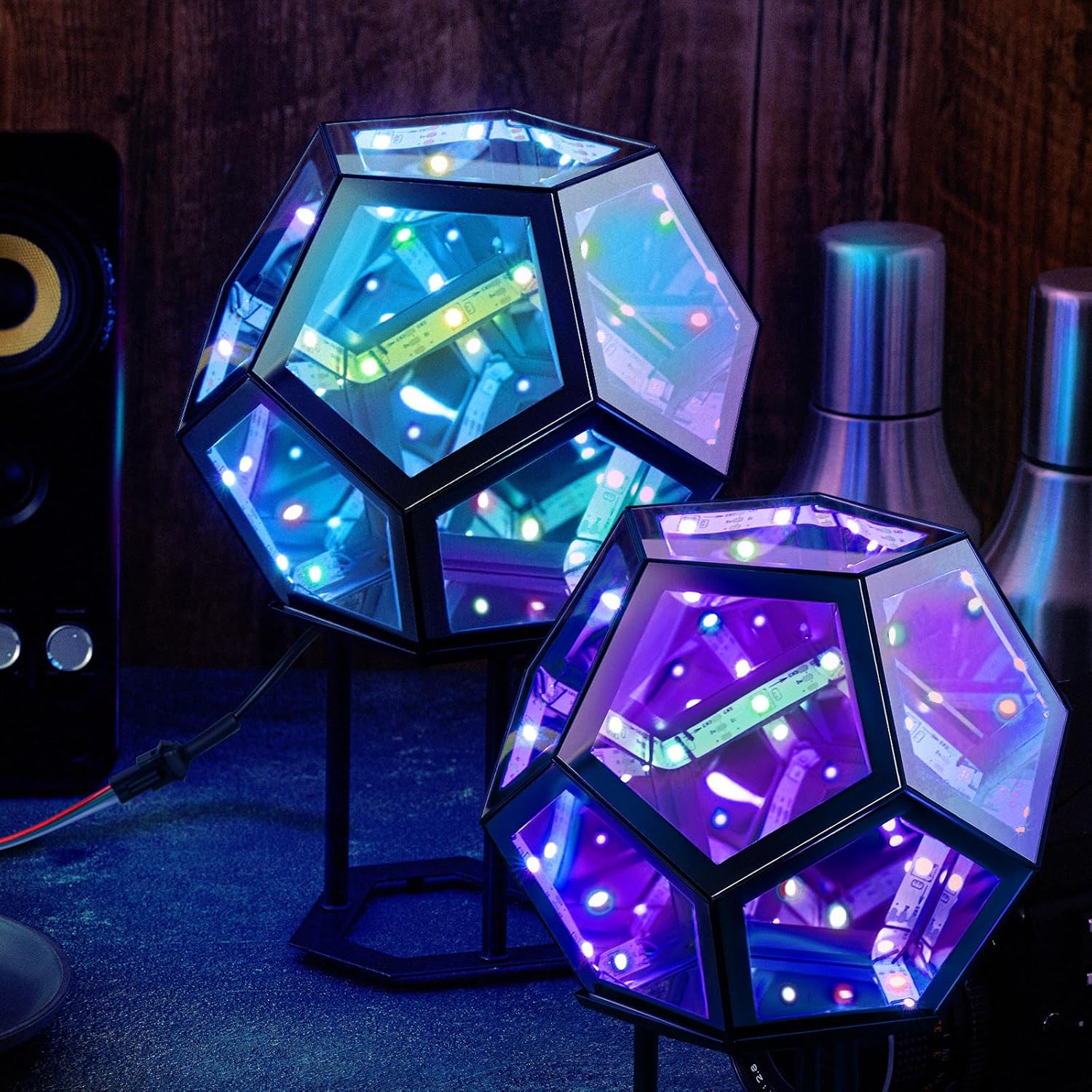 Glooglitter 2 Pcs Infinity Mirror Light LED Dodecahedron Gaming Light ...
