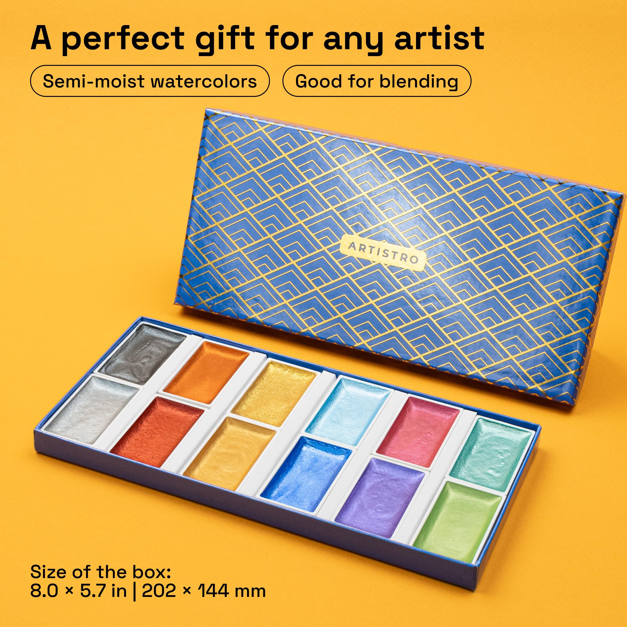 ARTISTRO Metallic Watercolor Paints Set Of 18, Palette Set Including 12 ...