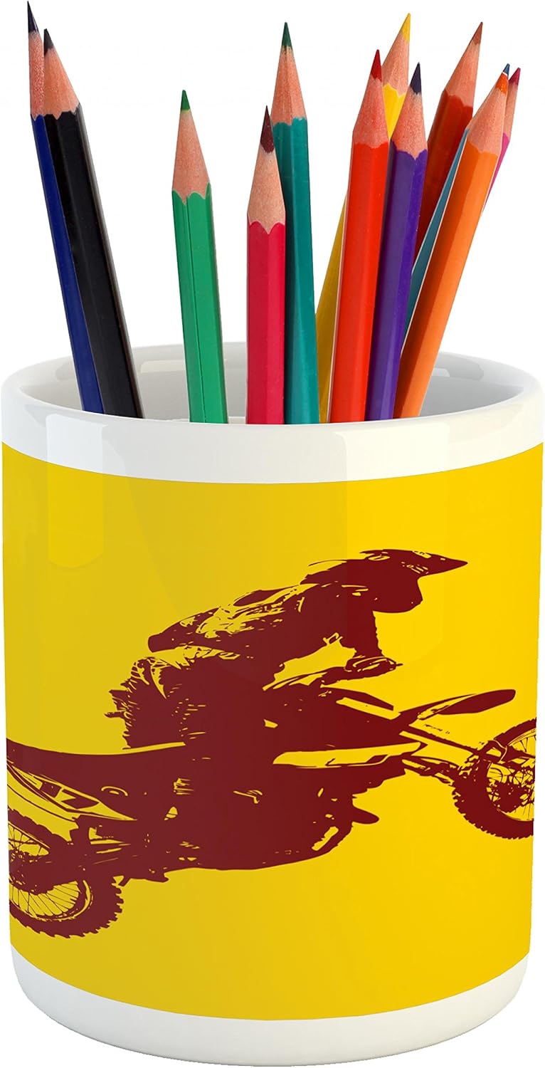 Amazon.com: Lunarable Dirt Bike Pencil Pen Holder, Silhouette of a ...