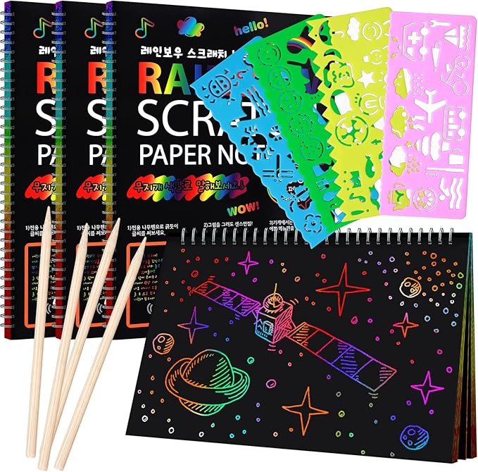 Amazon.com: 4 Pack Scratch Arts Drawing Notebook for Kids Drawing Pad ...