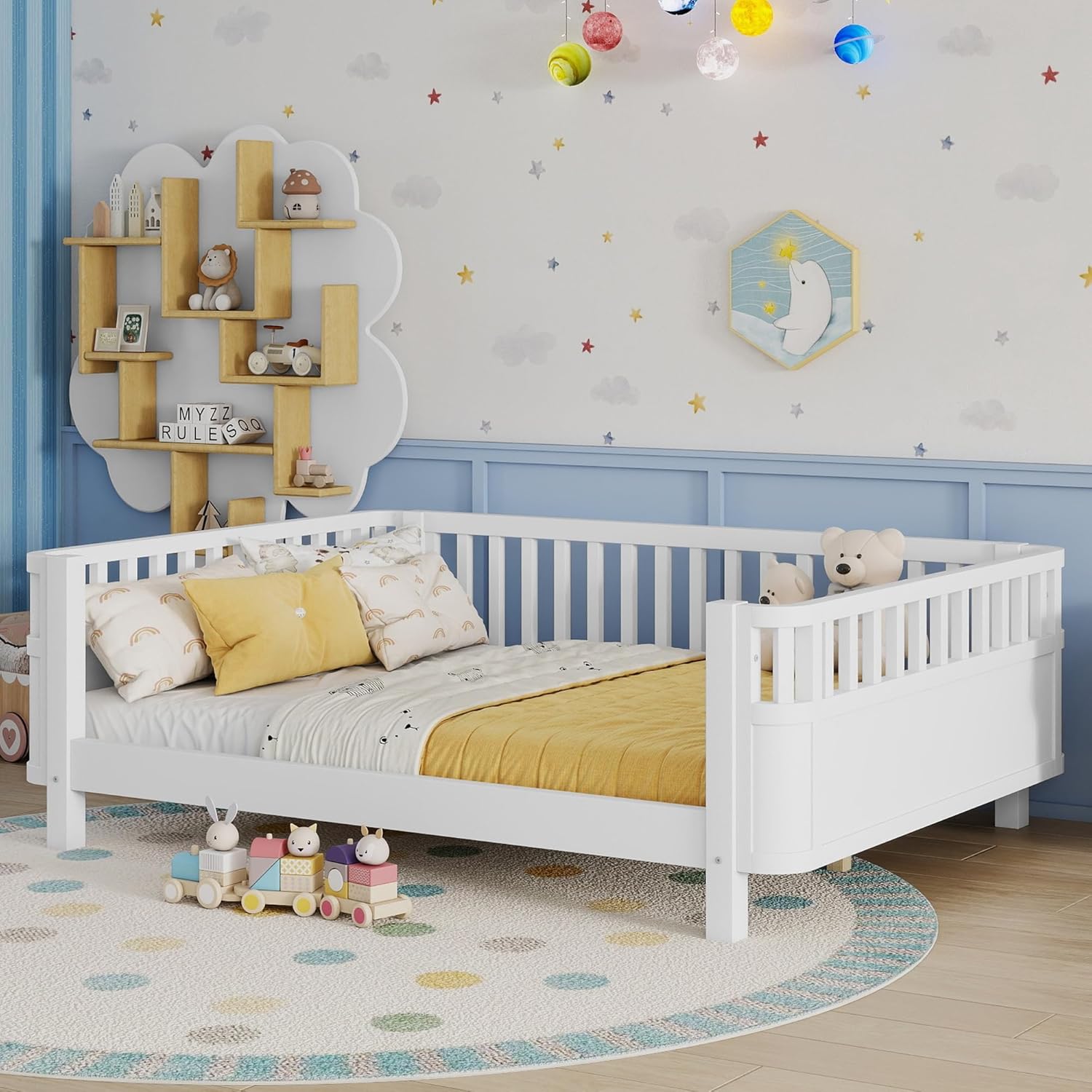 Amazon.com: Duxelifin Full Size Kid Bed with Rails,Wooden Kids Day Bed ...