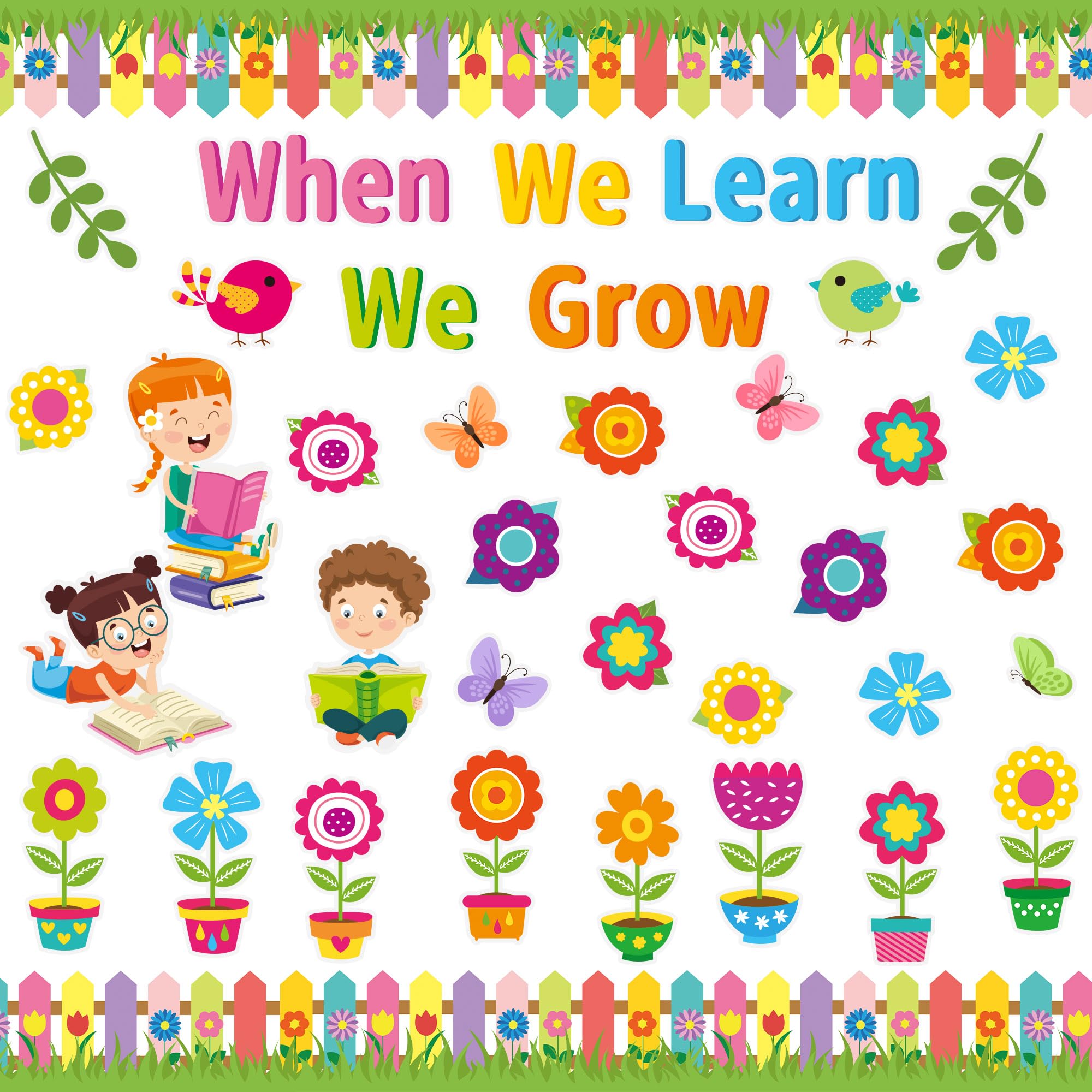 When We Learn We Grow Bulletin Cutouts Classroom Floral Bulletin Board ...