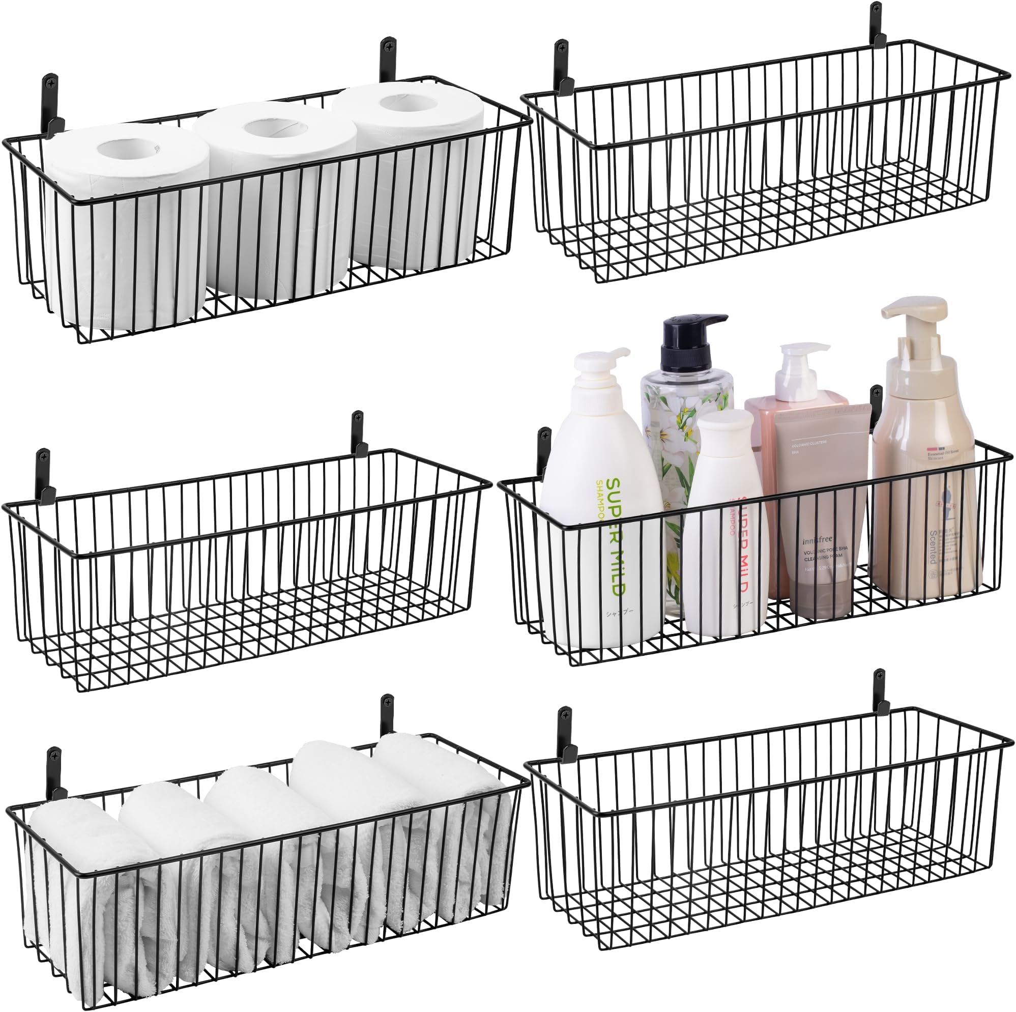 Amazon.com: Wetheny Black Wire Hanging Storage Basket (6 Pack- Metal ...