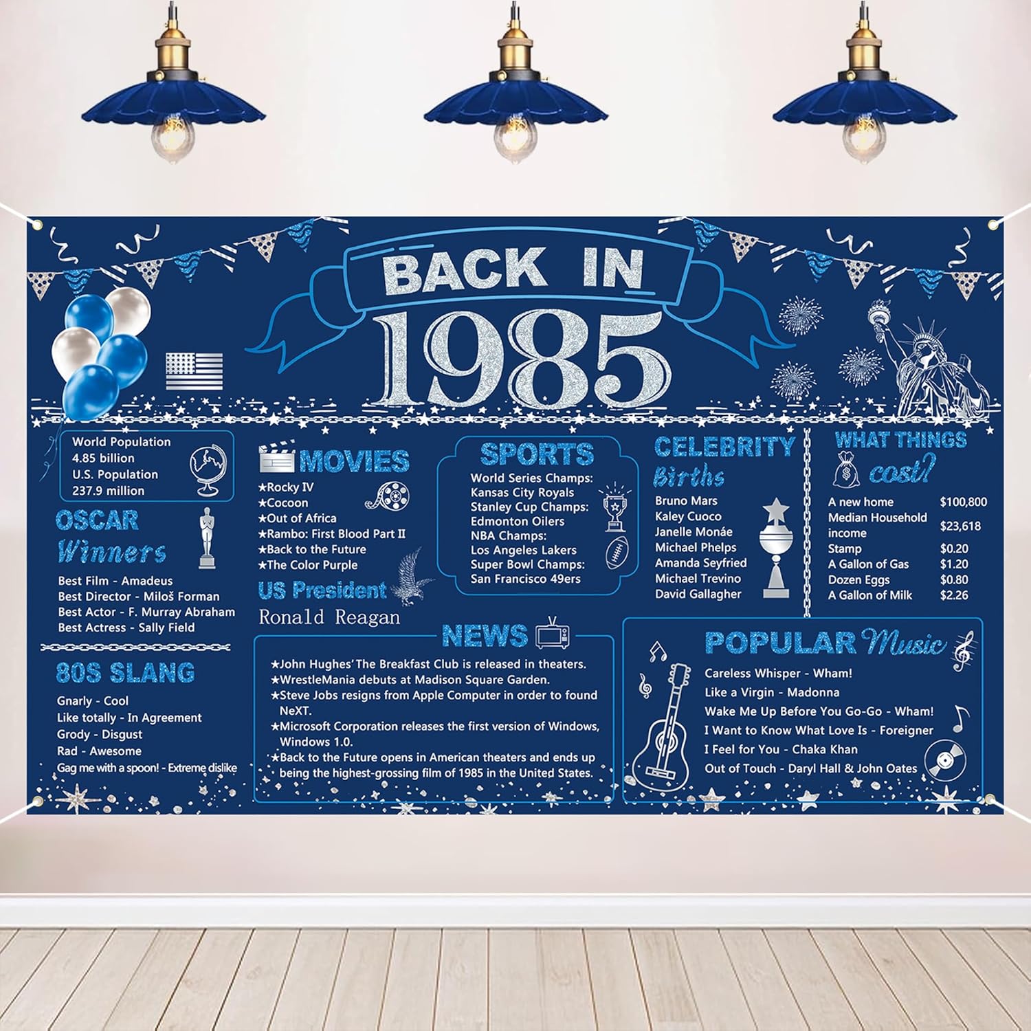 Amazon.com: DARUNAXY 40th Birthday Party Decoration, Blue Back in 1985 ...