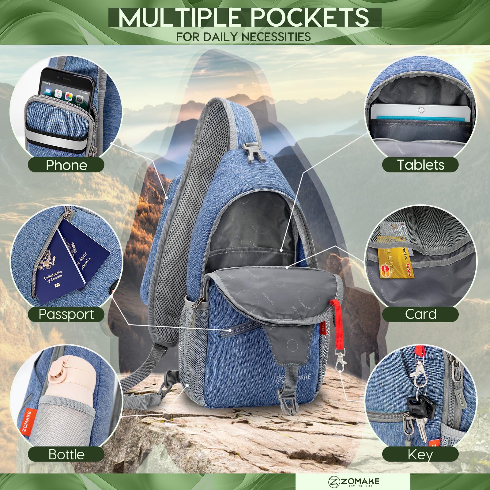 Snapklik.com : ZOMAKE Sling Bag,Small Crossbody Sling Backpack,Water ...