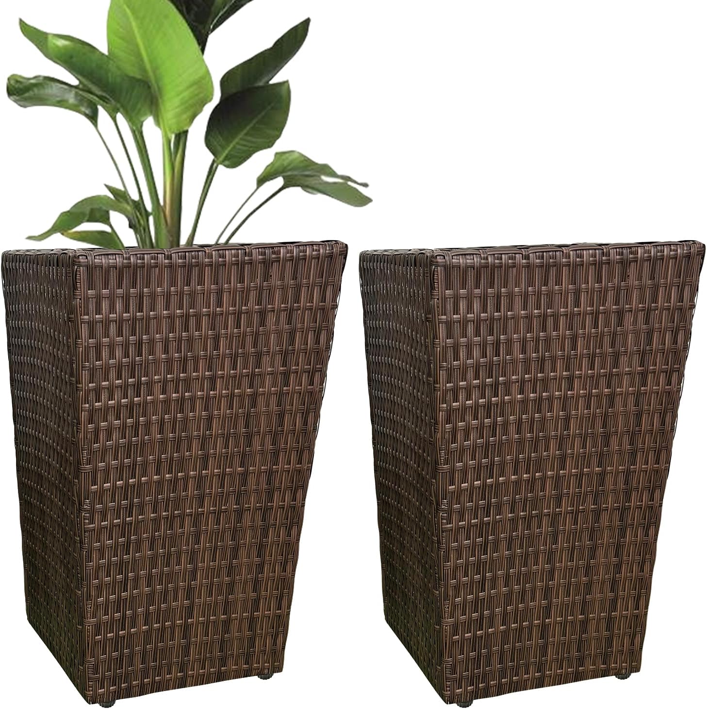 Amazon.com: vonGarten 2 Pack Tall Planters, 24'' All-Weather Wicker ...