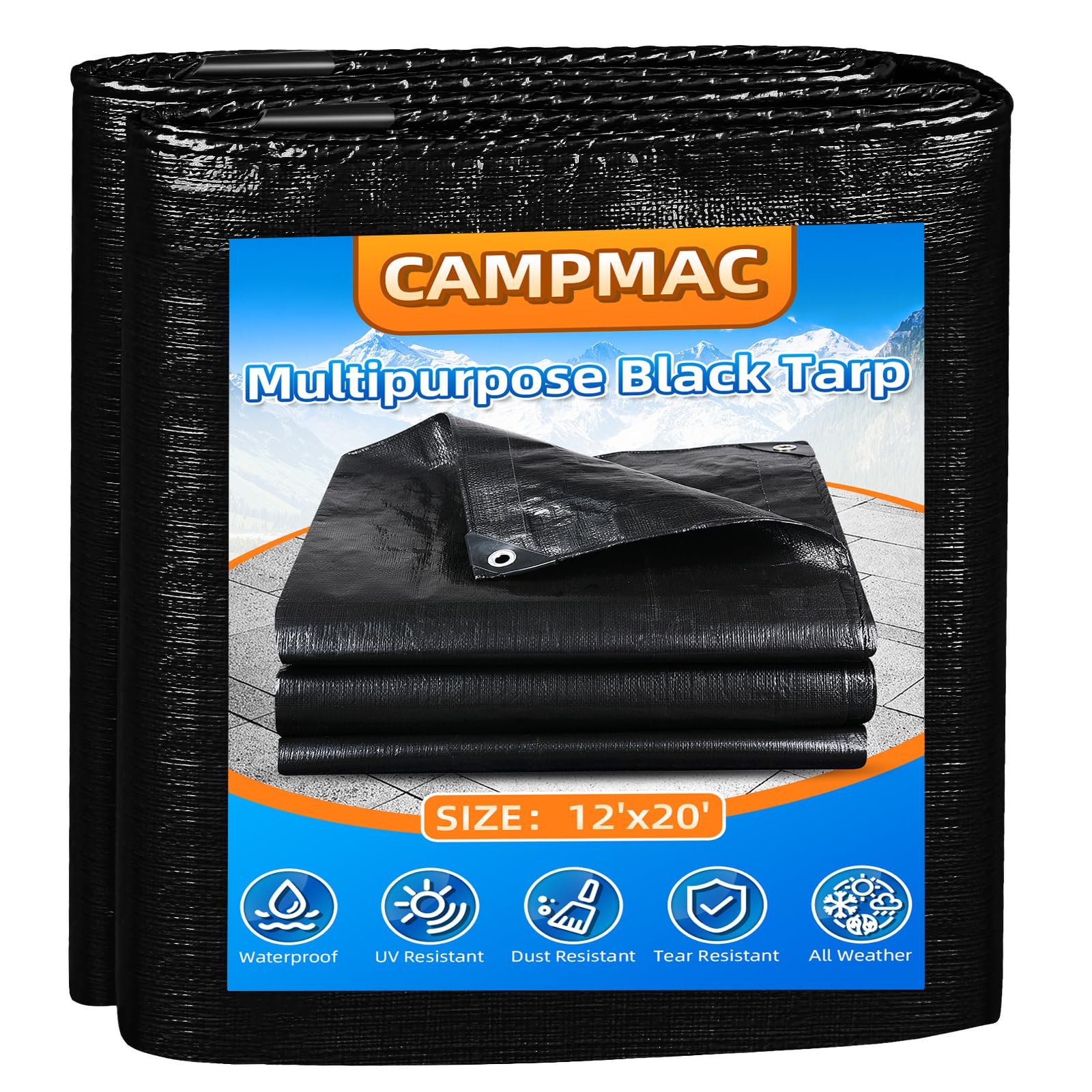 CAMPMAC Black Tarps Heavy Duty Waterproof 12x20, 12 Mil Thick, High ...
