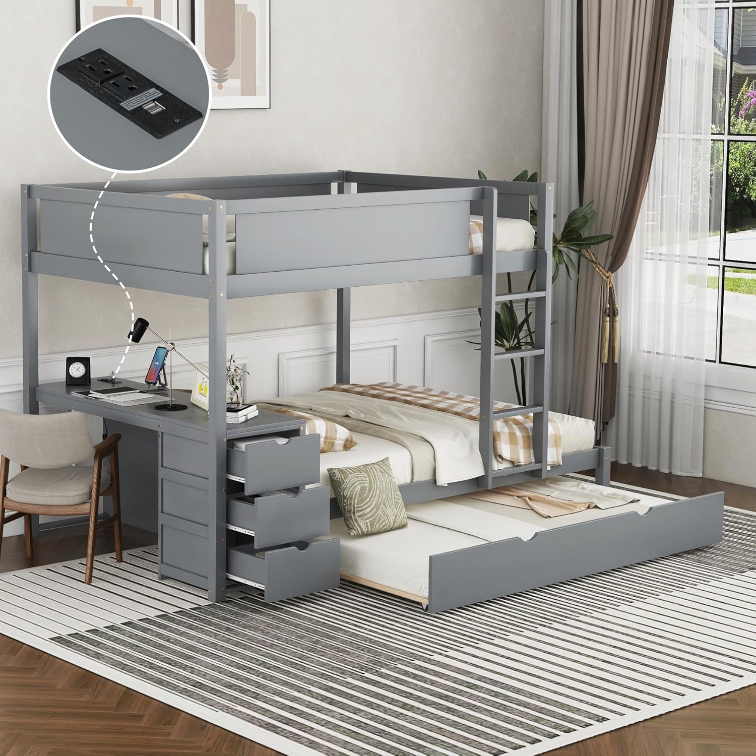 Amazon.com: Harper & Bright Designs Gray Full Over Full Bunk Beds with ...