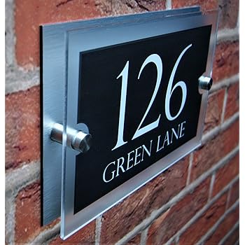 Dual Layer Stylish House Sign Plaque Door Number Street Name Glass ...