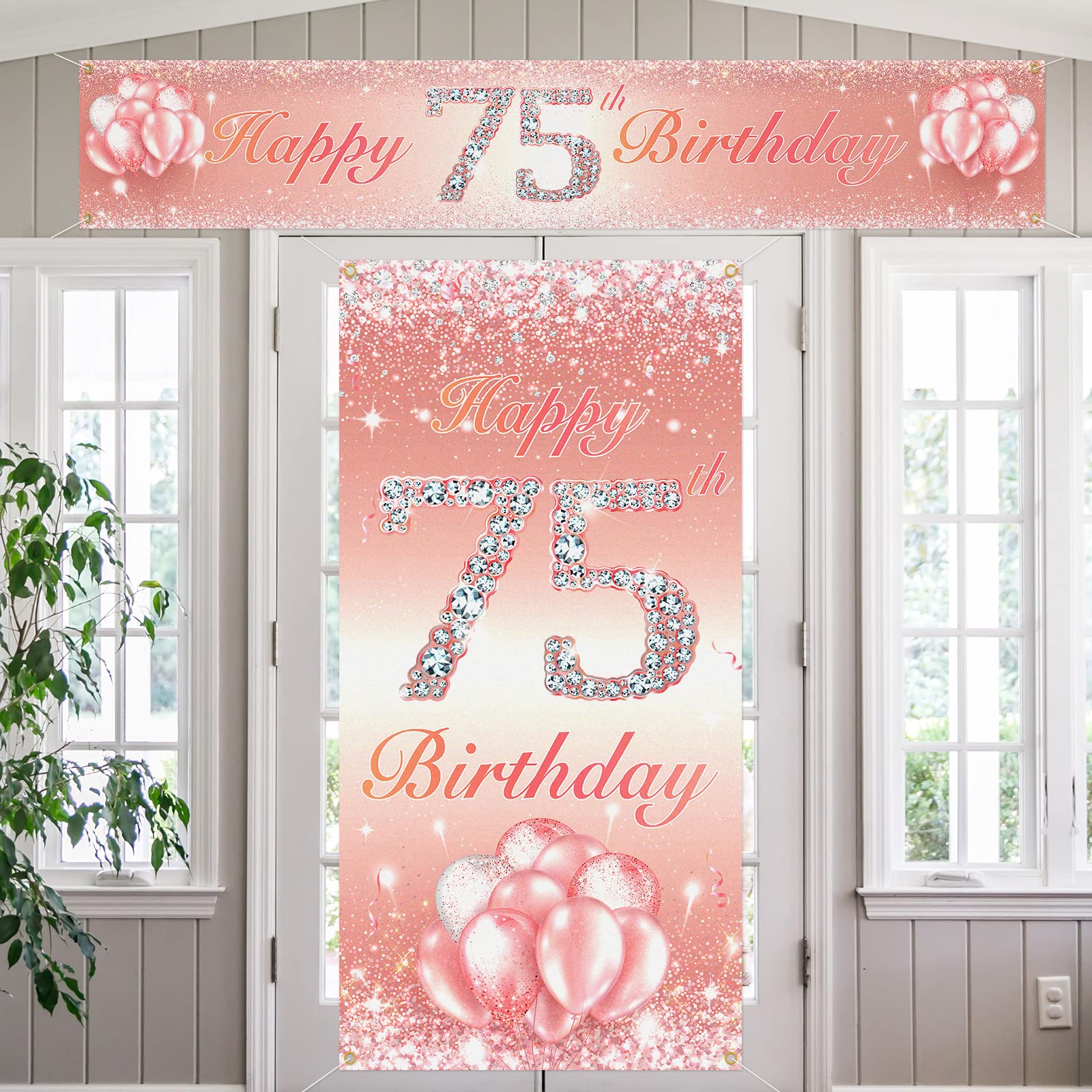 Amazon.com: Happy 75th Birthday Door Cover Porch Long Banner Sign Set ...
