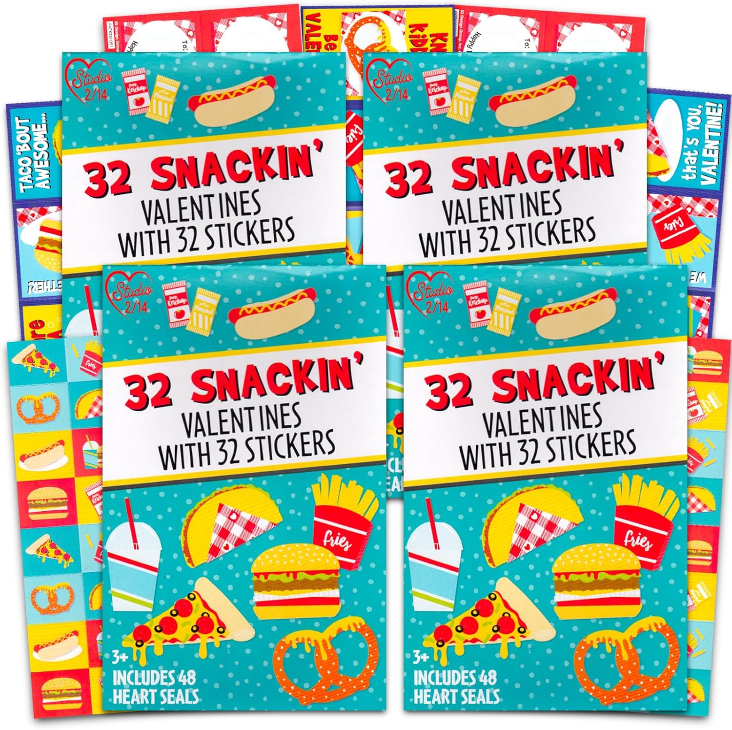 Amazon.com: Snack Classroom Valentines Day Set - 100 Food Themed Cards ...