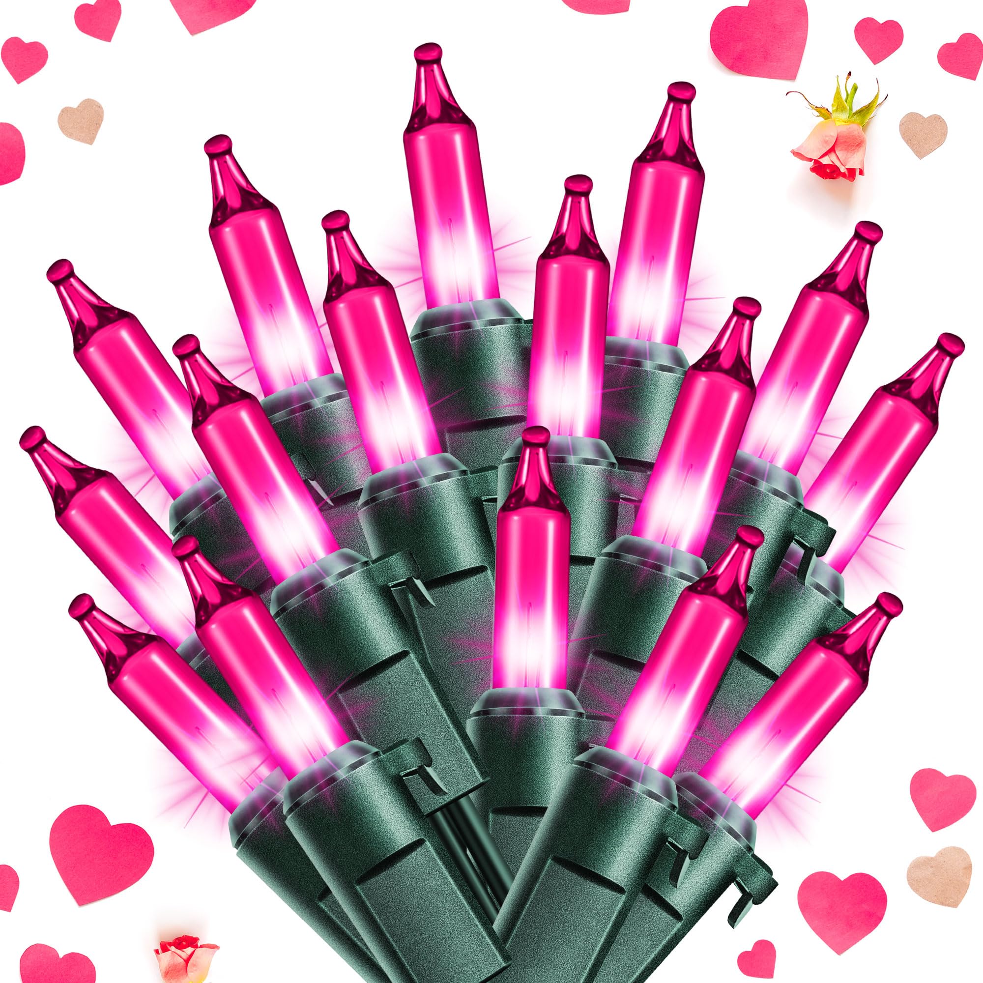 Amazon.com: Enhon 32Ft 140 Bulb Valentines Lights, Connectable ...