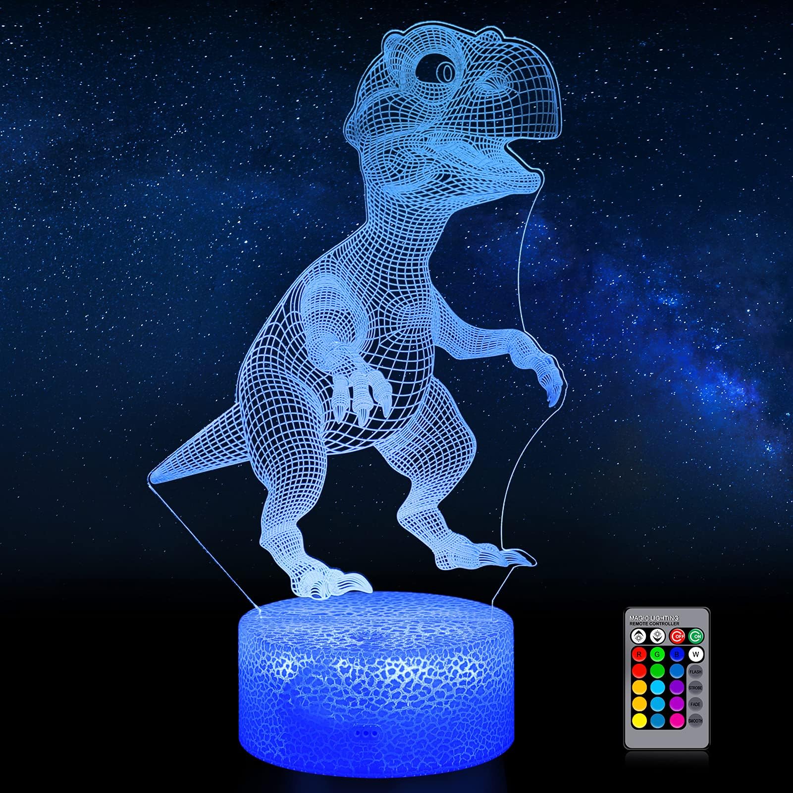 Dinosaur Night Light for Kids,T-rex 3D Illusion Table Desk Lamp 7 or 16 ...