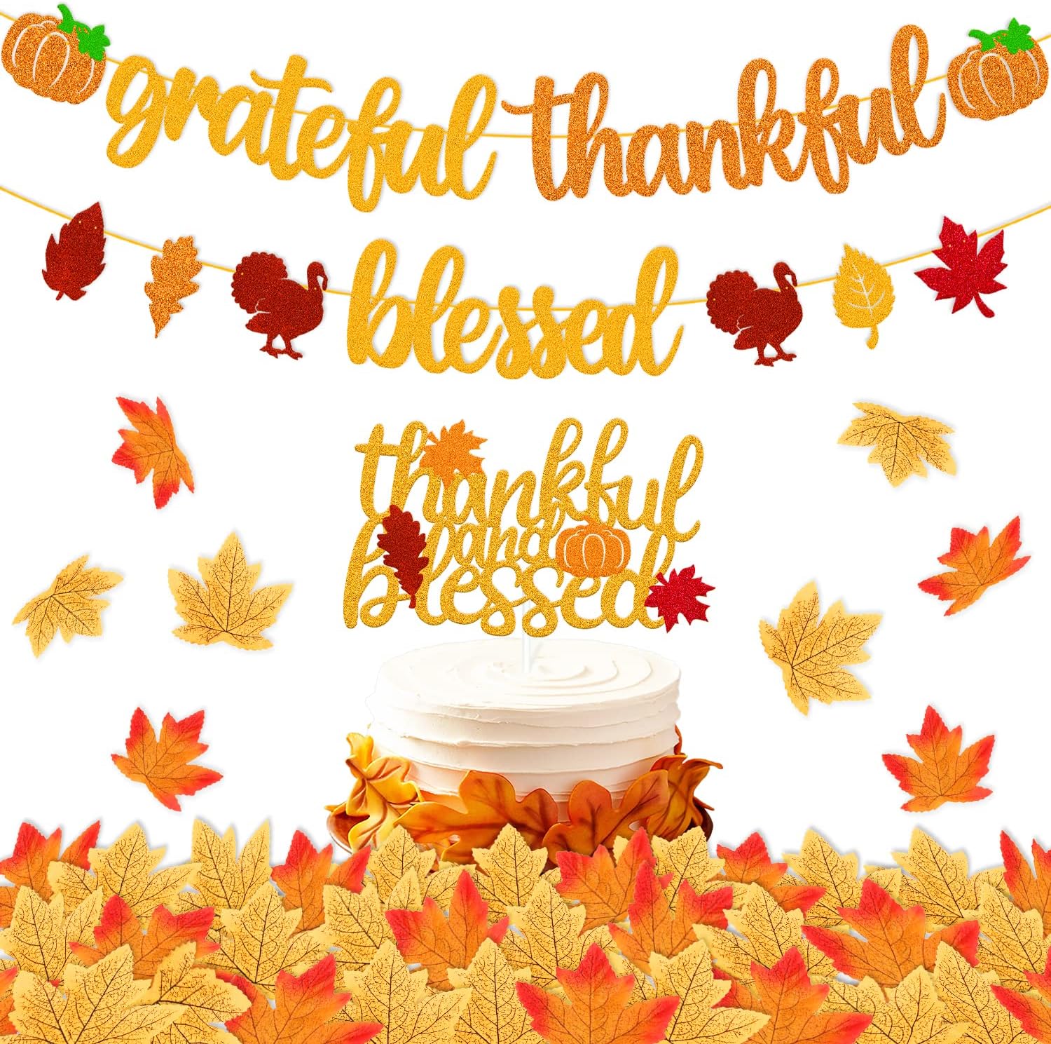 Amazon.com: Grateful Thankful Blessed Banner Thanks Giving Cake Topper ...