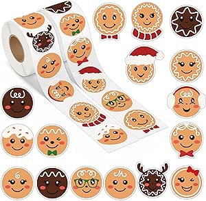Amazon.com: Qimgic Christmas Gingerbread Face Stickers - 2 Rolls ...