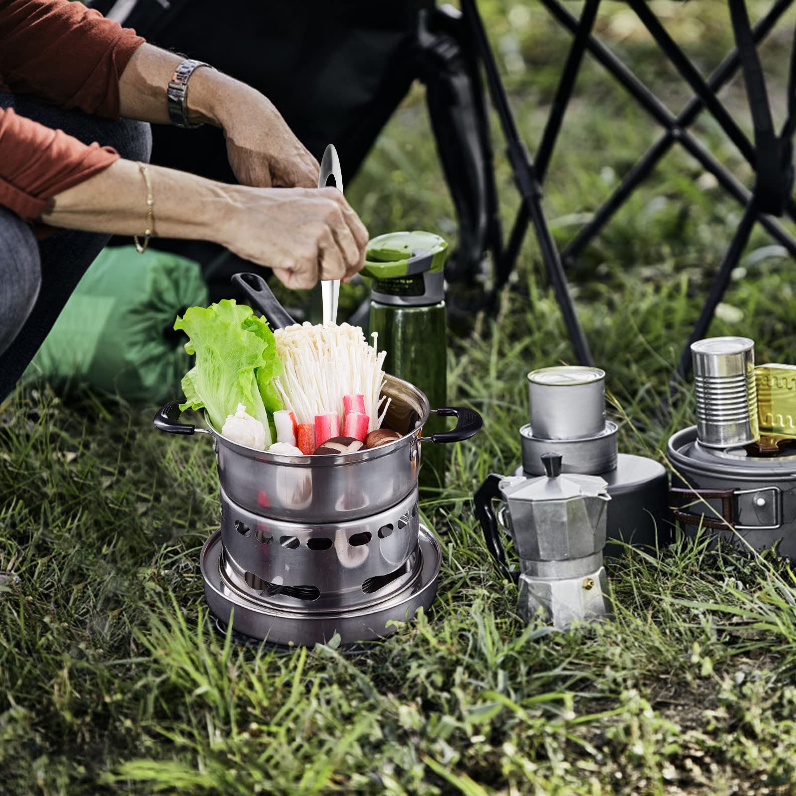 Hot Pot Alcohol Stove, Spirit Cooker with Pot, Camping Stoves Set, Gas ...