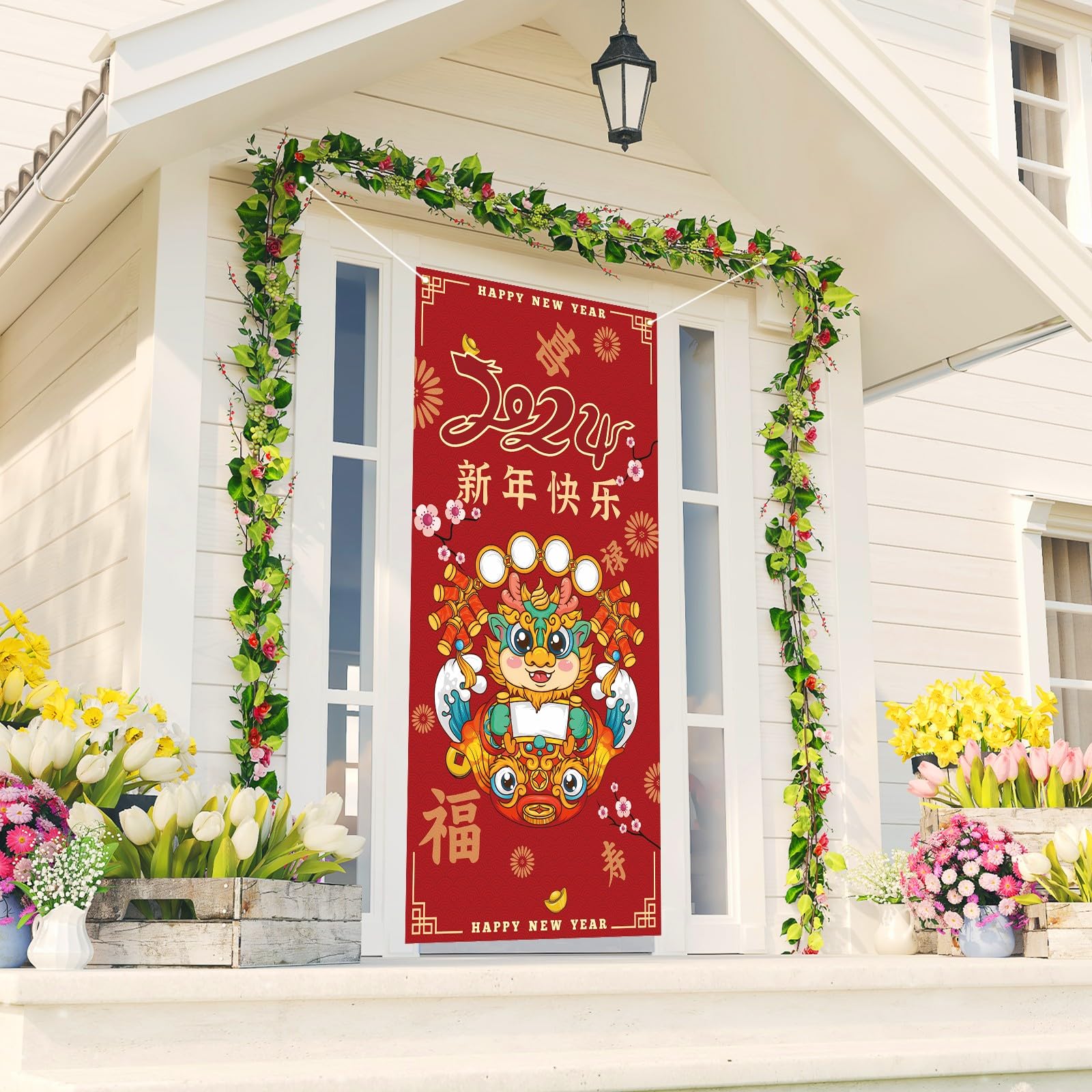 Snapklik.com : Red 2024 Chinese New Year Door Cover Happy New Year ...