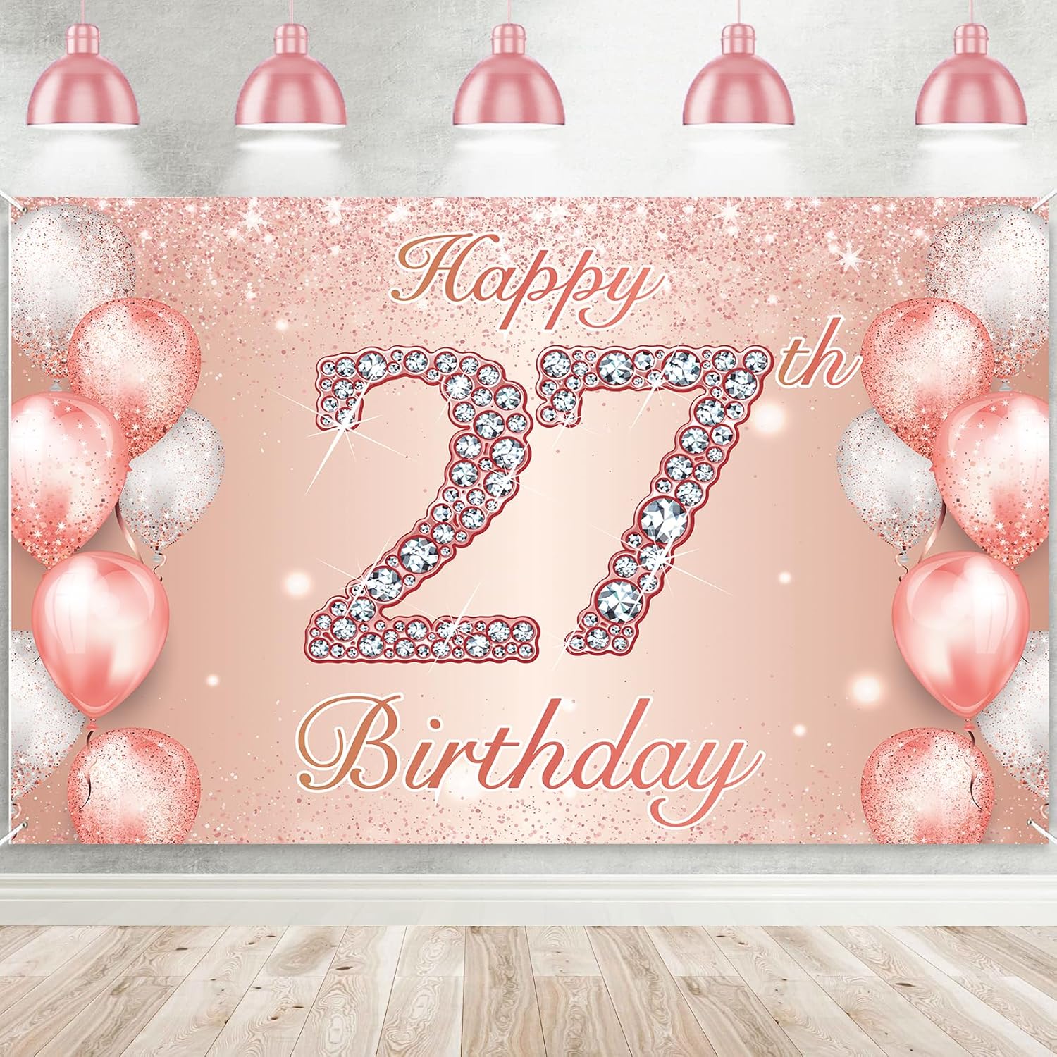 Amazon.com: Happy 27th Birthday Rose Gold Banner Cheers to 27 Years Old ...