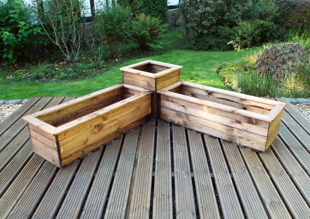 Large 3 Tiered Corner Garden Level Steps Wooden Decking Patio Planter ...