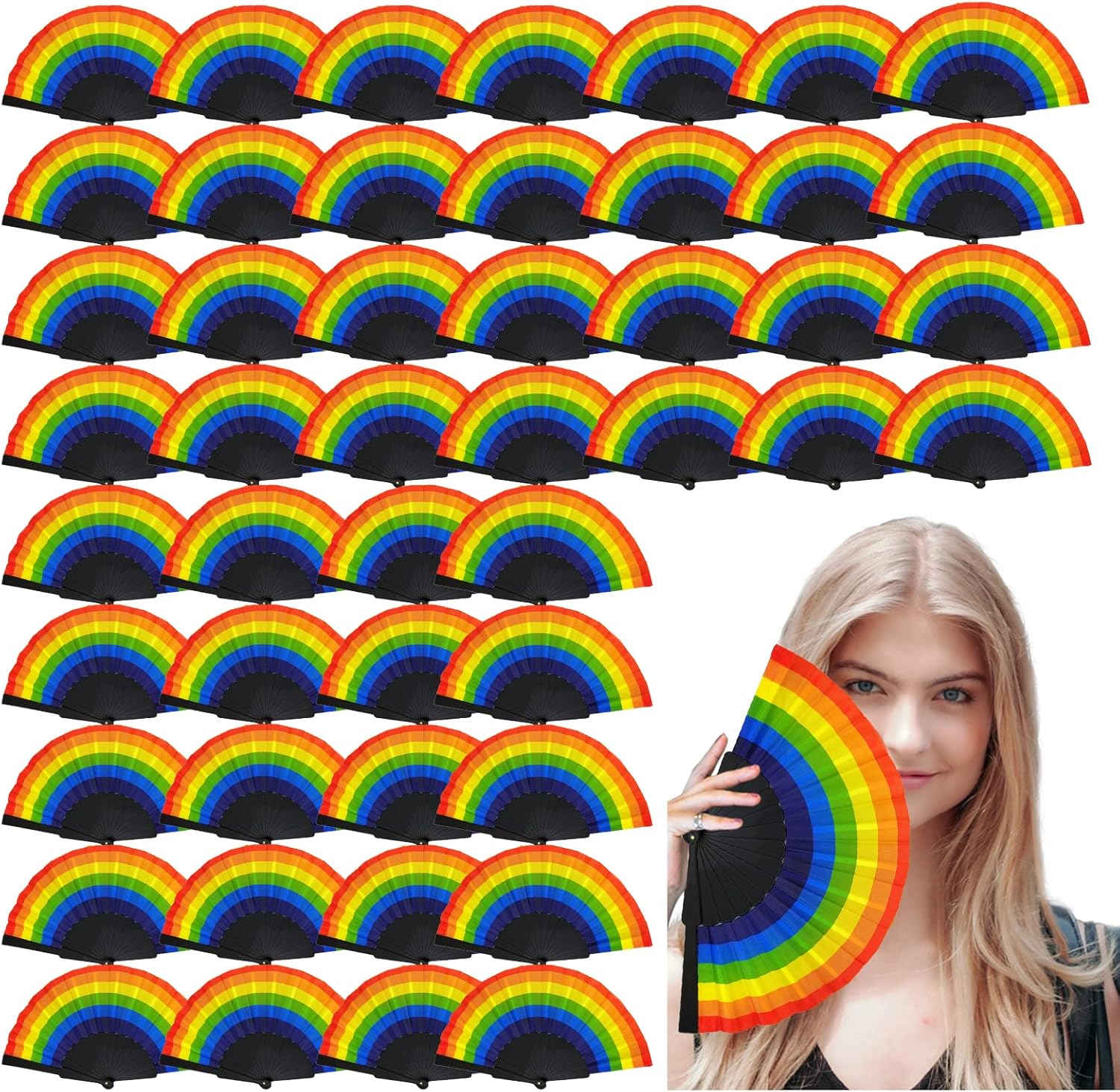 cosirulnta Hand Fans Foldable Pride Rainbow 48 Pcs for Rainbow Party ...
