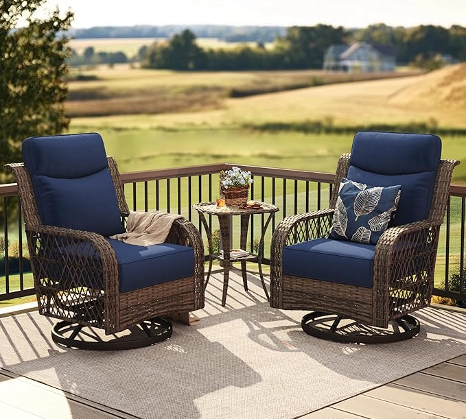 PIZZELLO Outdoor Swivel Chairs 3 Piece Wicker Rocking Charis Set Patio ...