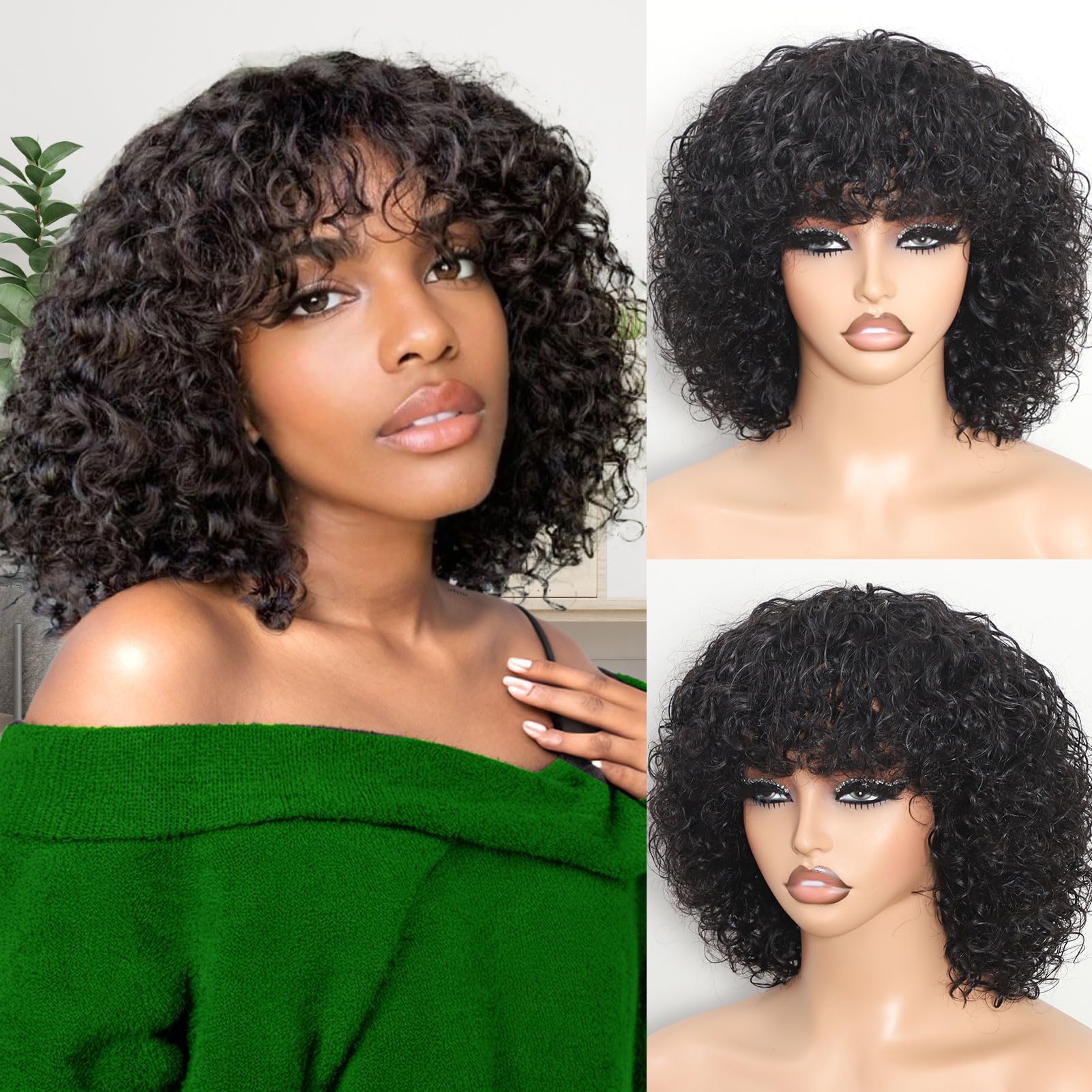 Amazon.com : DÉBUT Glueless Bob Wigs Human Hair Short Curly Wigs with ...