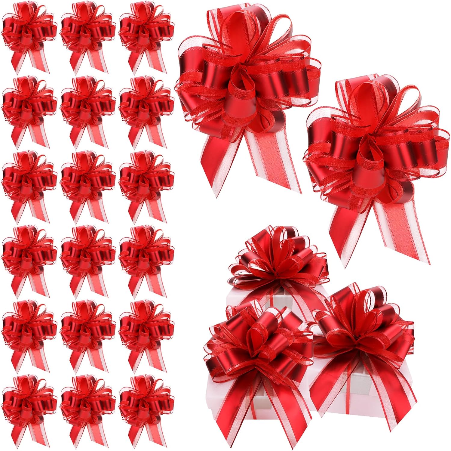 Amazon.com: AMCAMI 20 Pieces Large Red Pull Bows for Gift Wrapping ...