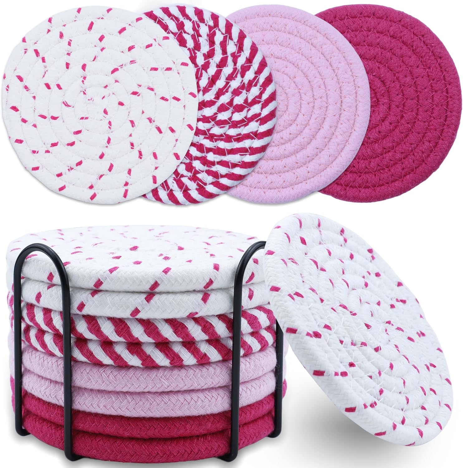 Amazon.com: 8 Pcs Drink Coasters with Holder, Minimalist Cotton Woven ...