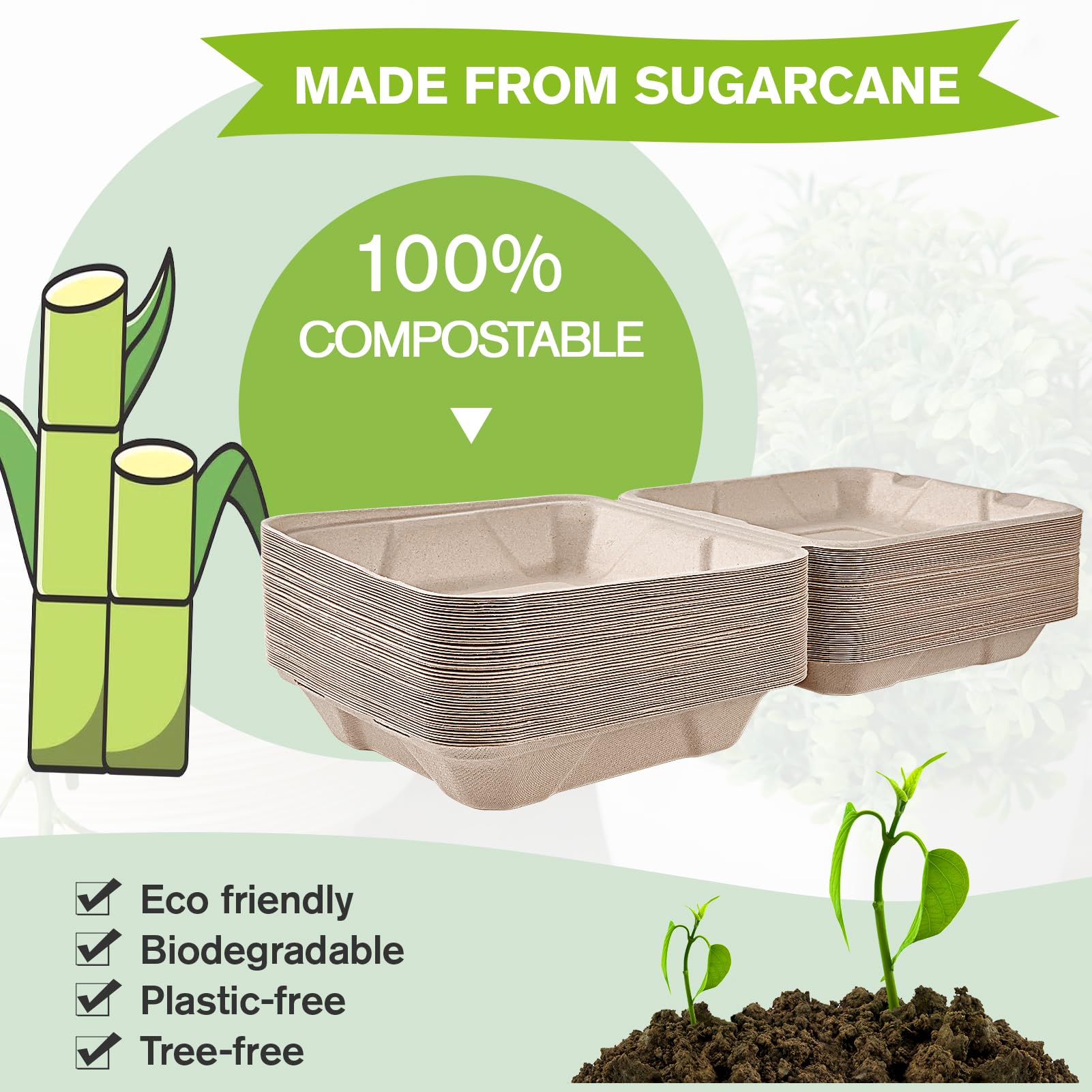 Snapklik.com : 50 Pack Clamshell To Go Containers, 100% Compostable ...