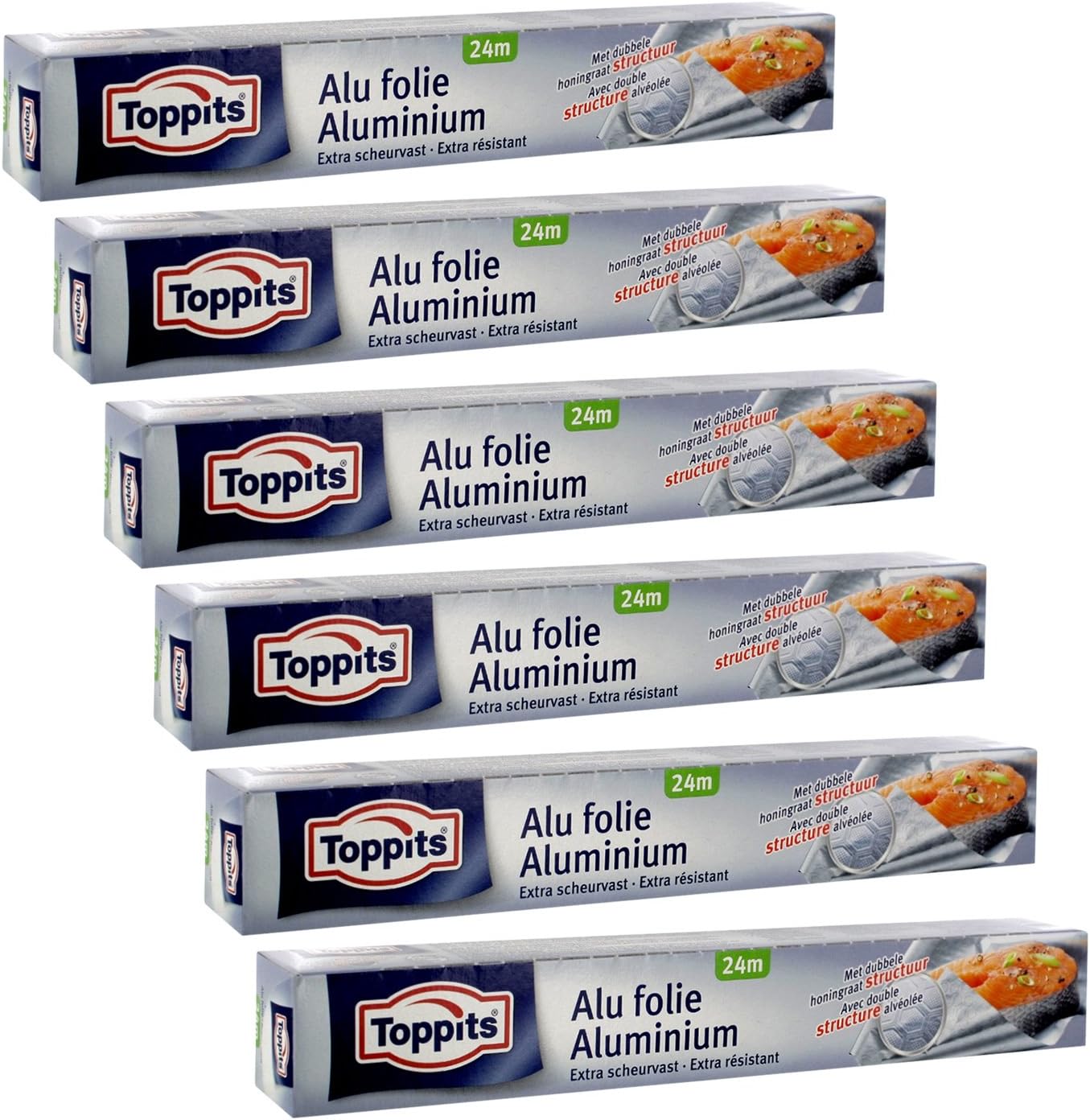 Toppits Alufolie Doppel-Kraft-Waben (24m x 29.5cm), 6er Pack (6 x 24 ...