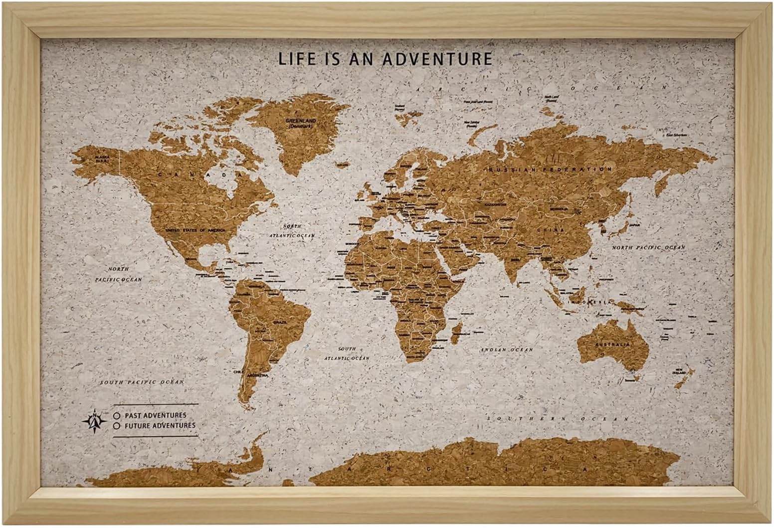 Splosh Travel Map - World Map Pin Board in White, Wooden Frame. World ...