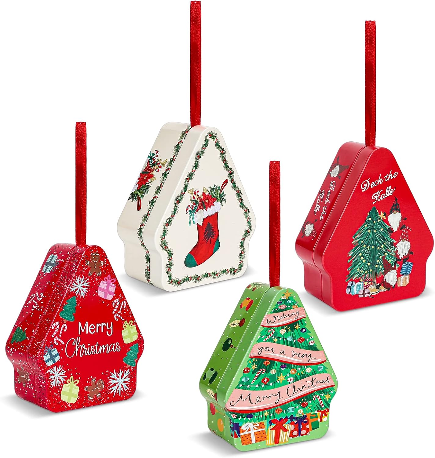 Whaline 4Pcs Christmas Hanging Tin Box Small Christmas Tree Hanging Tin ...