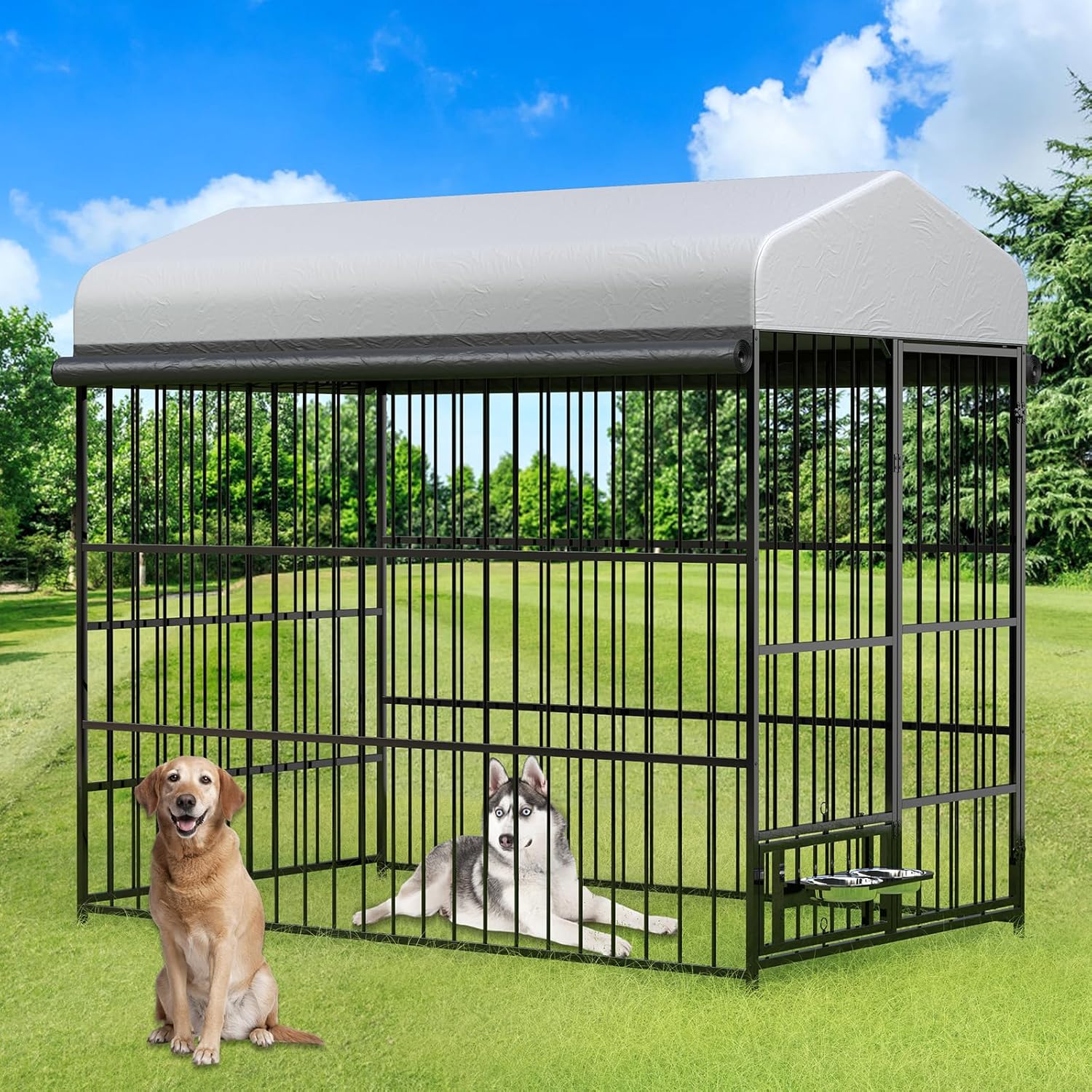 Amazon.com: Rovibek Outdoor Dog Kennel with Roof, Dog Kennel Outside ...