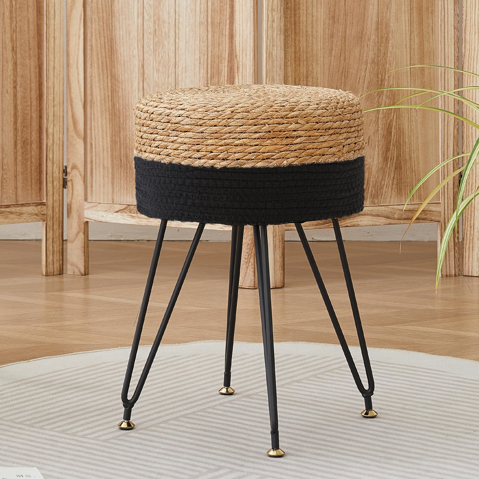 Amazon.com: ALeesing Vanity Makeup Stool, Hand Weave Natural Seagrass ...