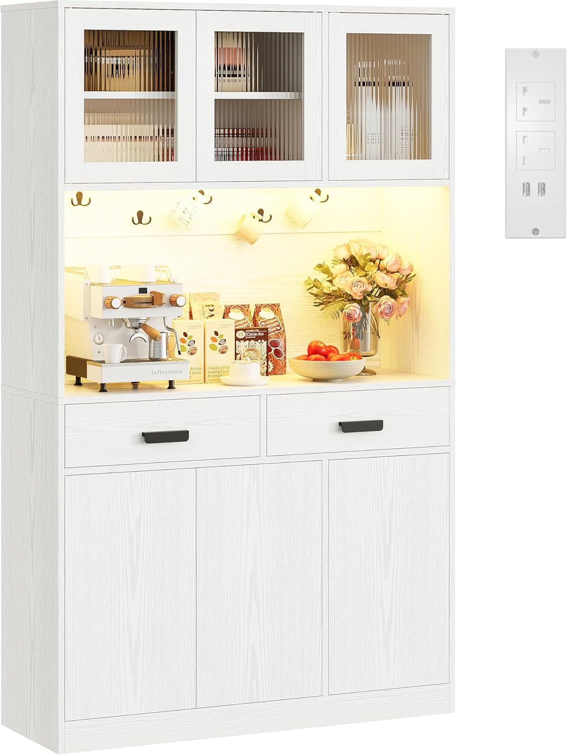 IRONCK Kitchen Cupboard 180cm Tall Cabinet with LED&Power Outlet ...