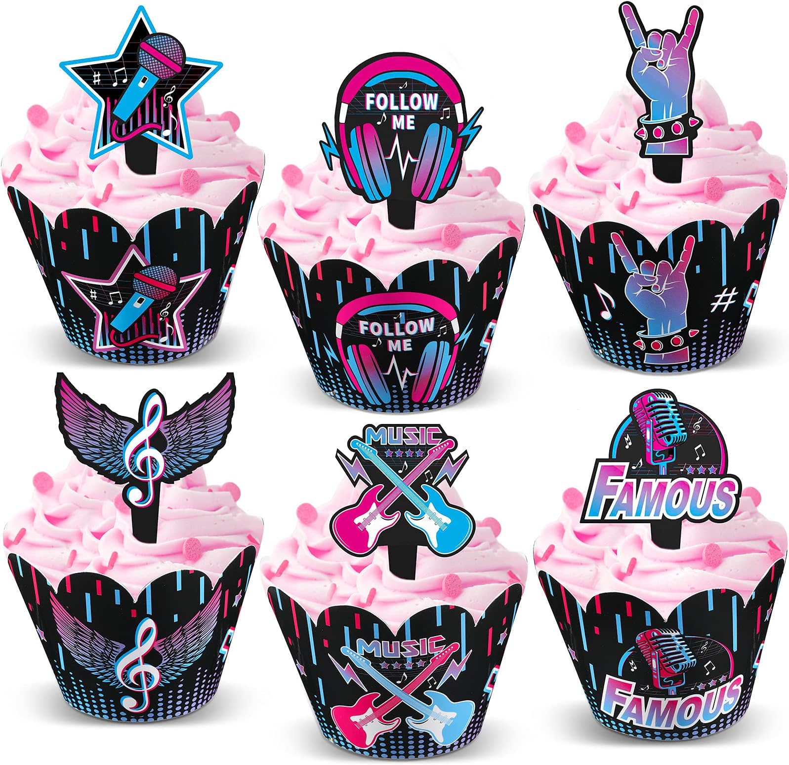 Amazon.com: Rock Star Cupcake Wrappers with Toppers – 100 Pieces ...
