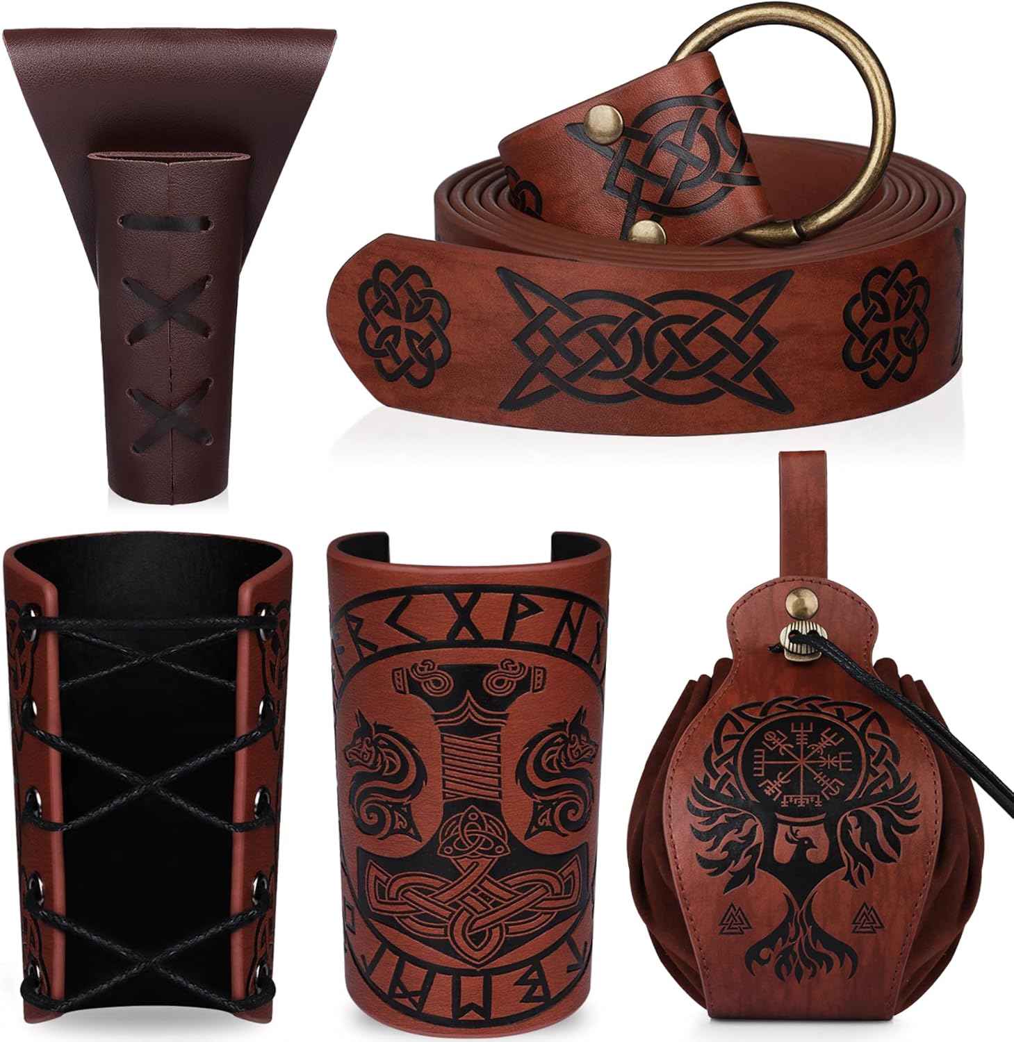 Amazon.com: Medieval Accessories Set for Viking Cosplay - Faux Leather ...