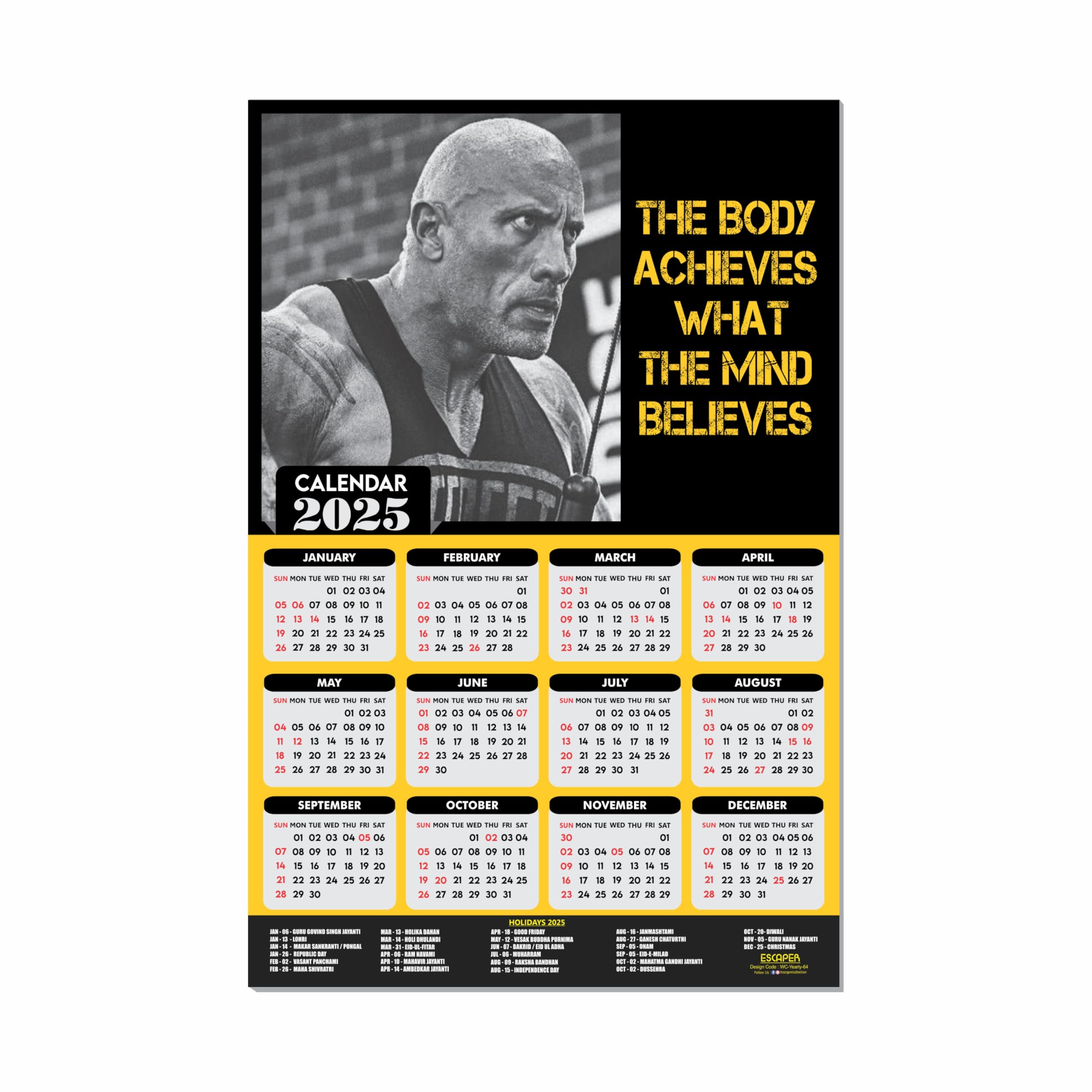 Escaper Dwayne Johnson Gym Wall Calendar 2025 Hanging 12 X | Desertcart ...