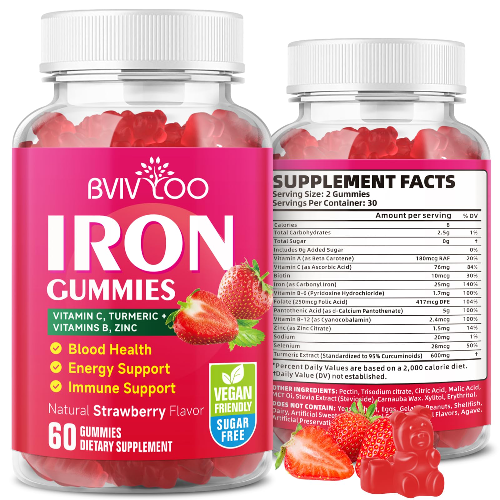 Amazon.com: Vegan Iron Gummies for Adults & Kids - with Vitamin C, A, B ...