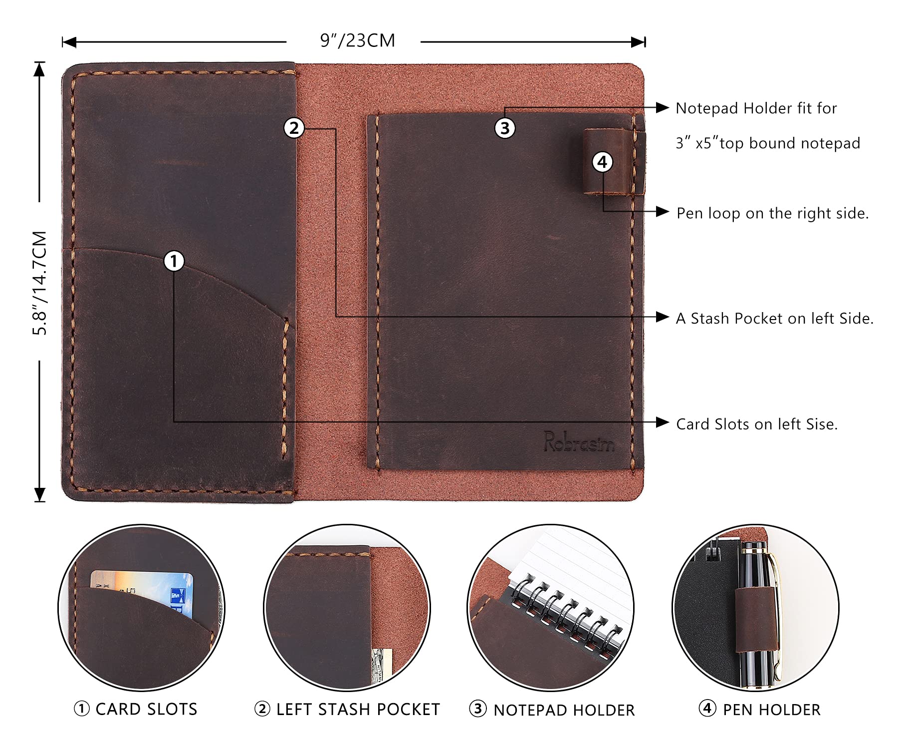 Snapklik.com : Top Bound 3"x5" Memo Notebook Covers, Genuine Leather ...