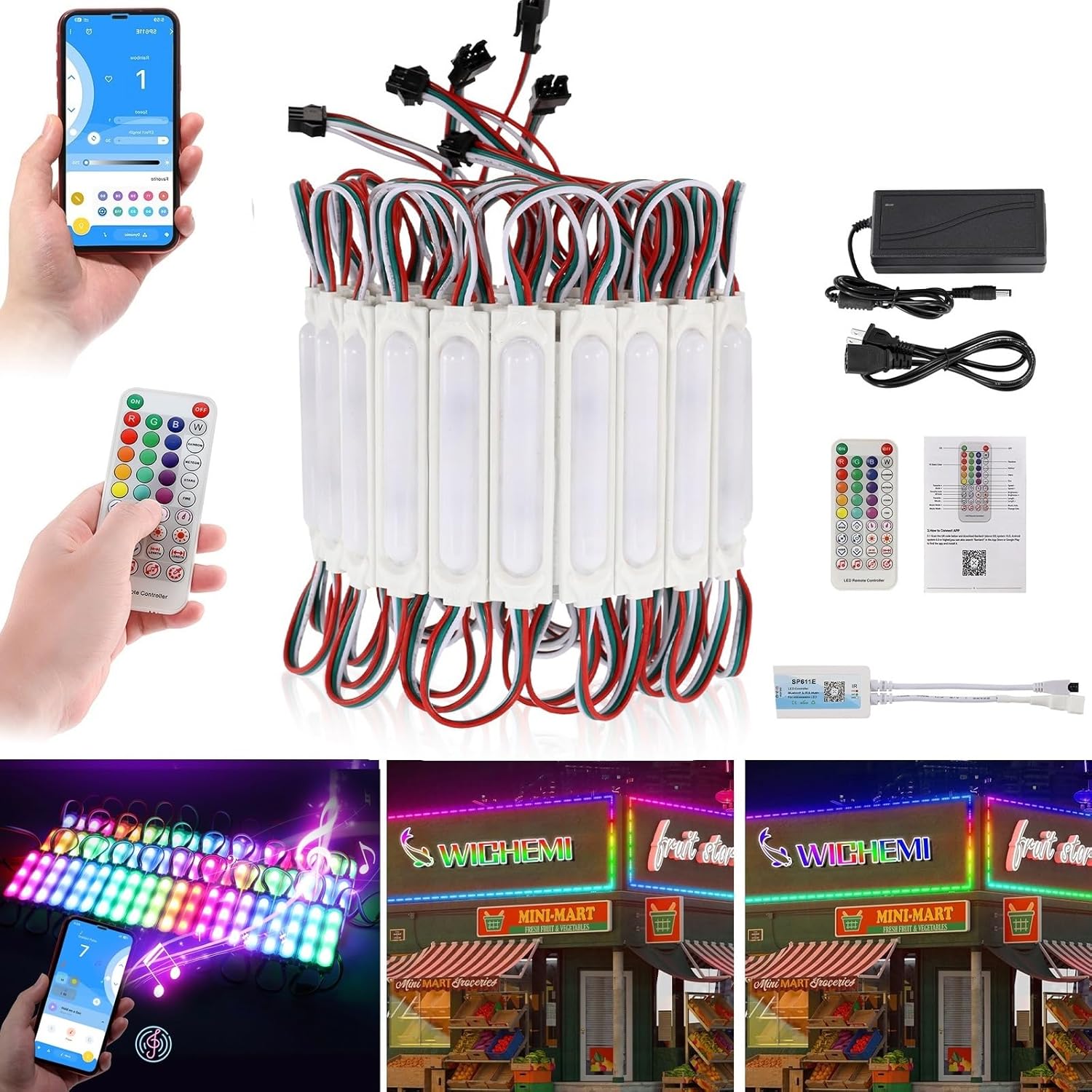 Amazon.com: WICHEMI Storefront Lights Bluetooth APP Control 30FT 60PCS ...