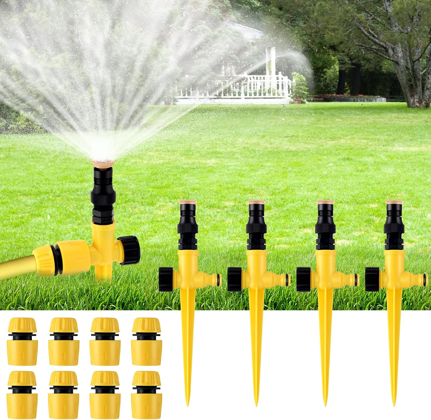 4 aspersores de jardín ajustables con rotación de 360 grados, sistema ...